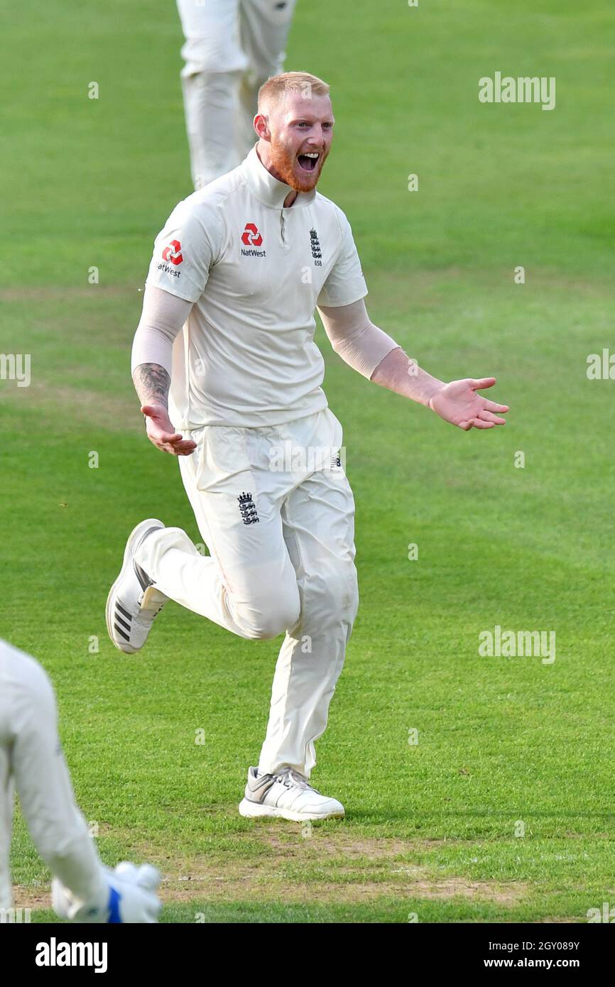 England’s Ben Stokes celebrates taking the wicket of India’s captain ...