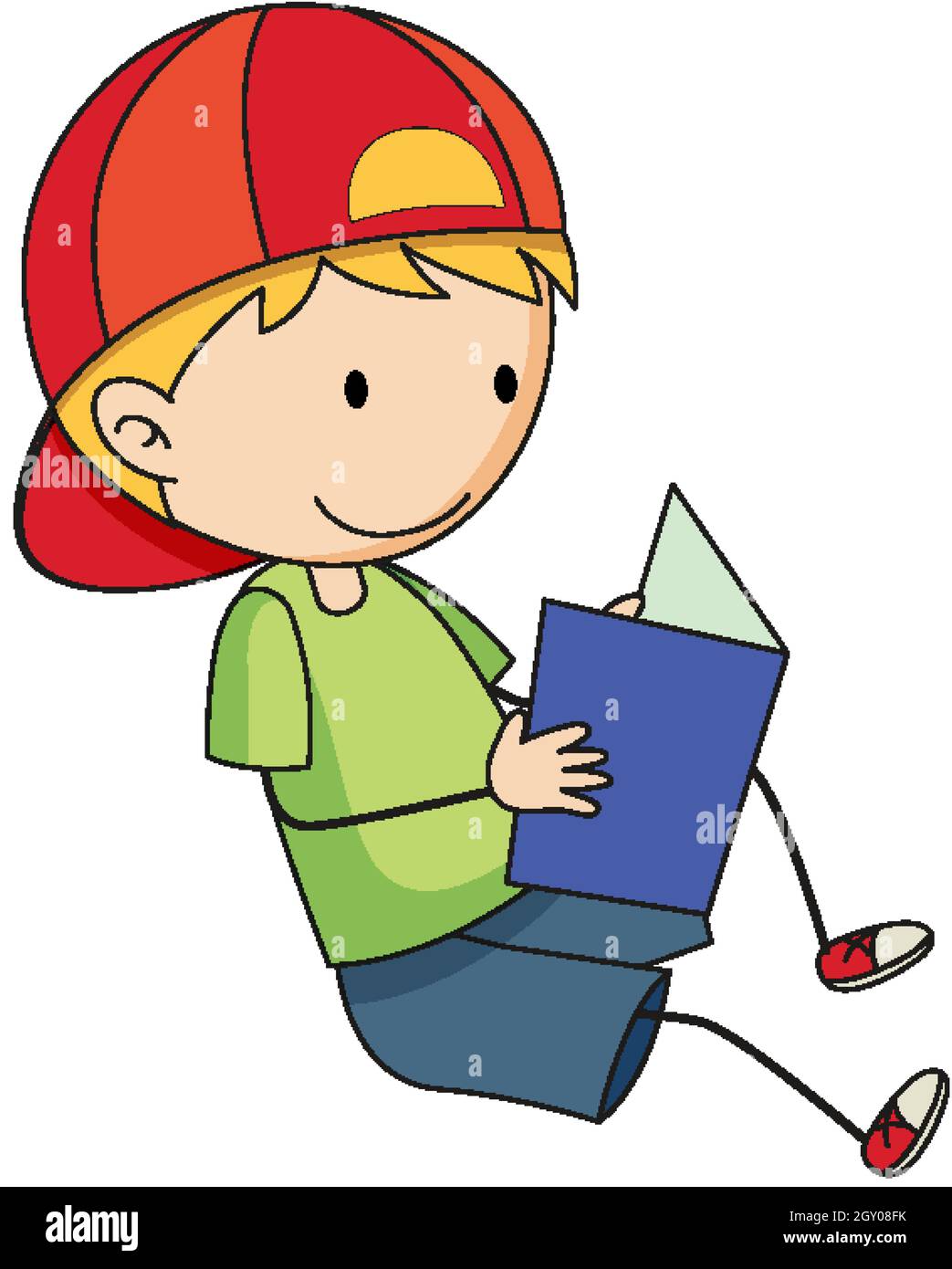 A doodle kid reading a book cartoon character isolated illustration ...