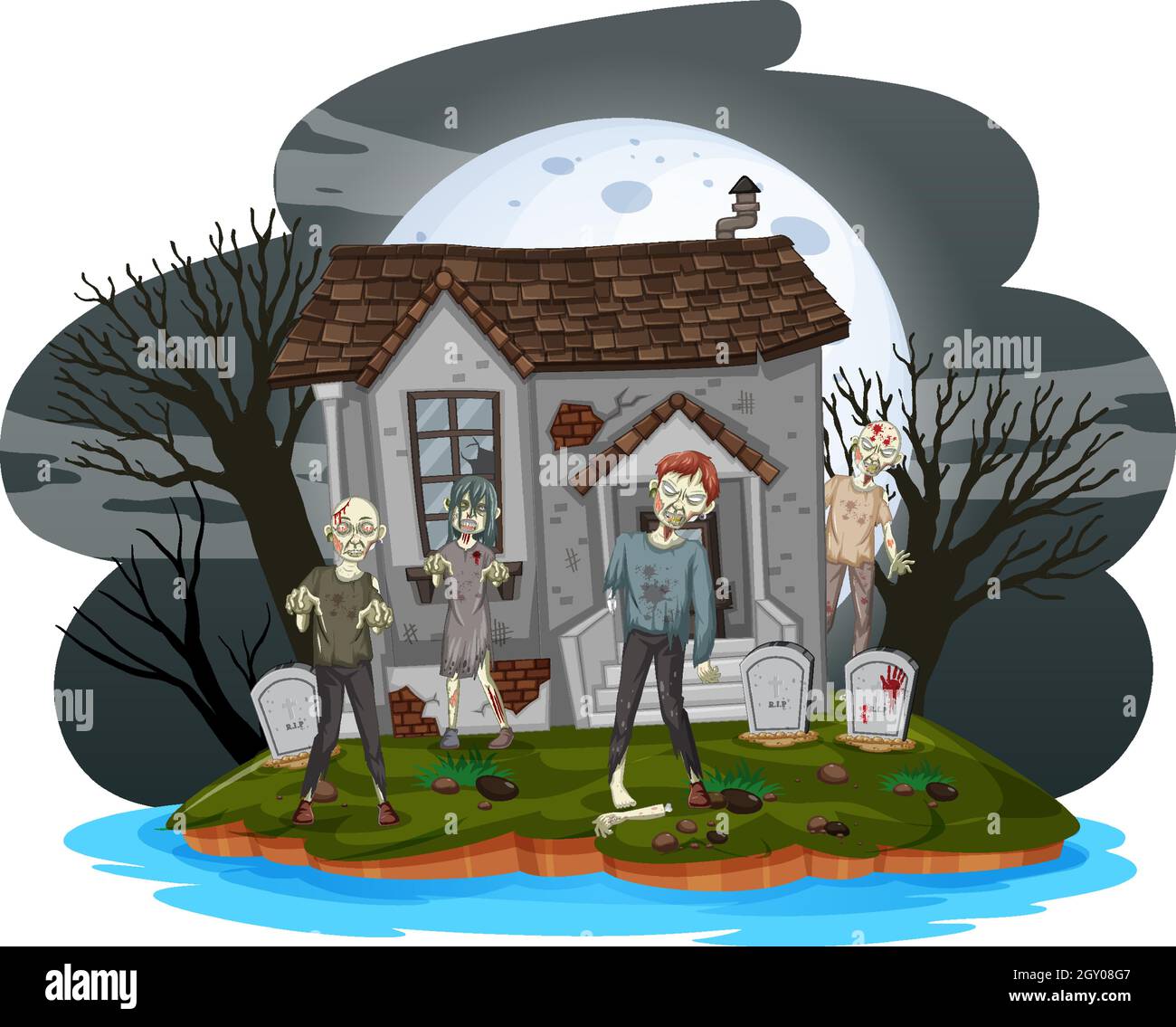 Creepy zombies at graveyard illustration Stock Vector Image & Art - Alamy