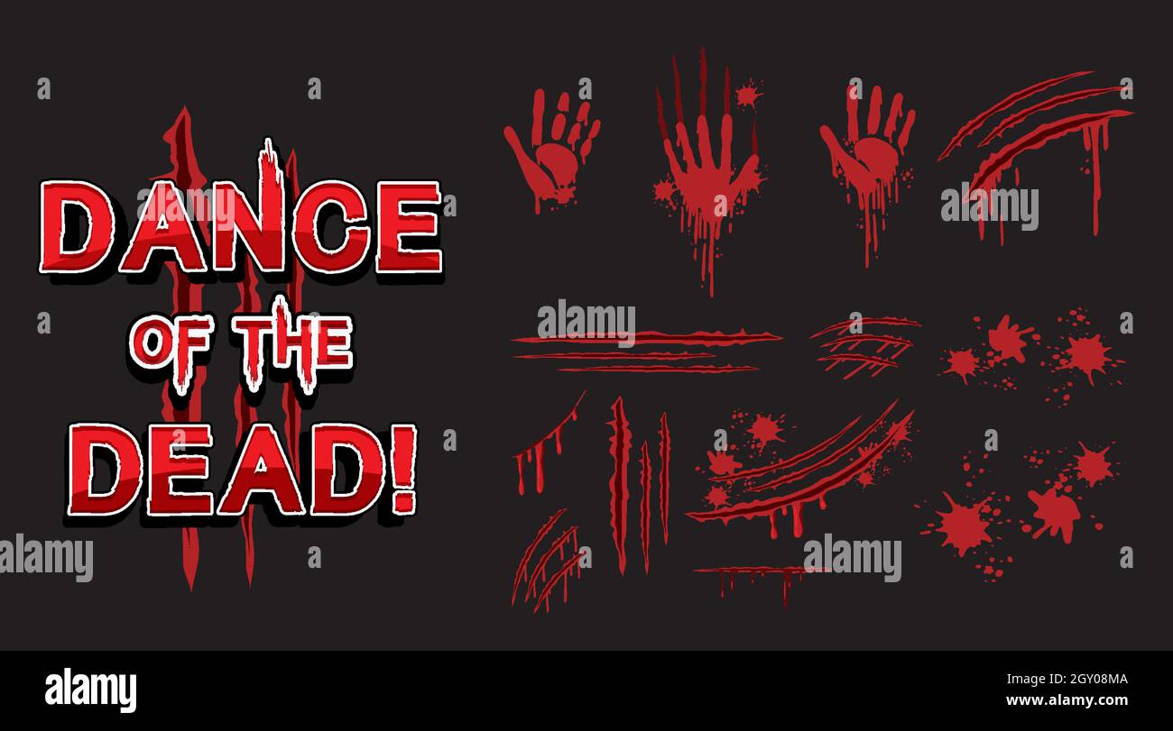 Dance of the dead text design with bloody hand prints illustration ...