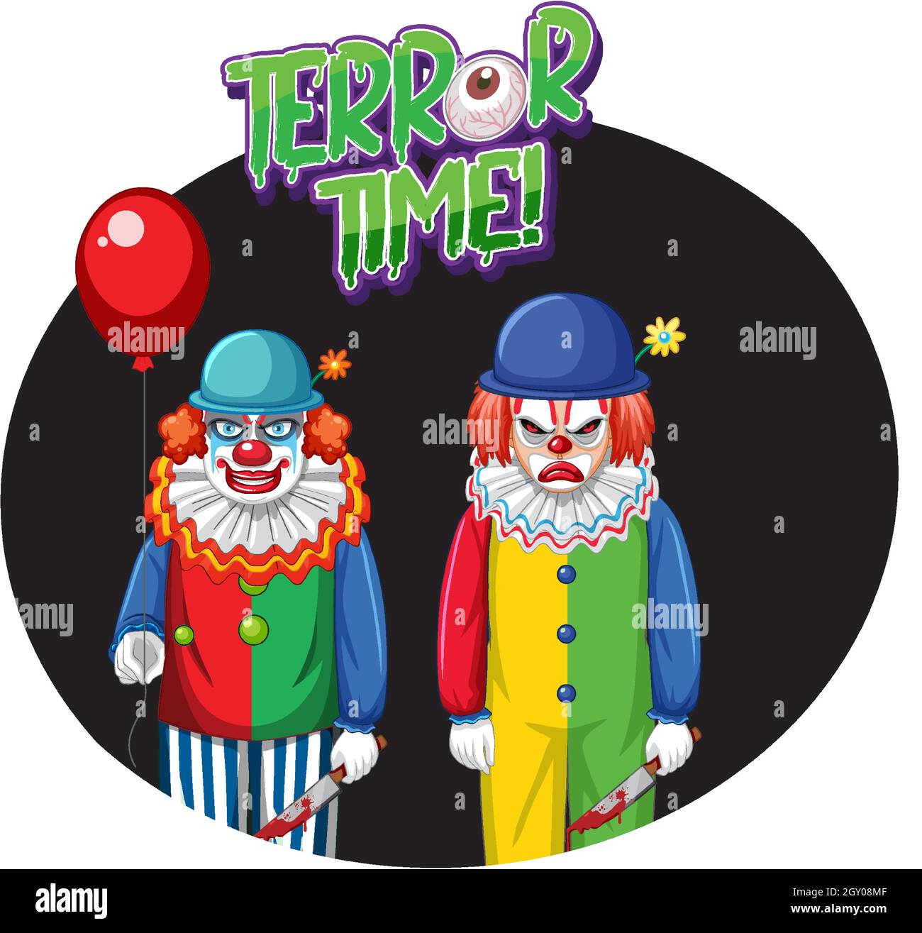 Terror Time badge with two creepy clowns illustration Stock Vector ...