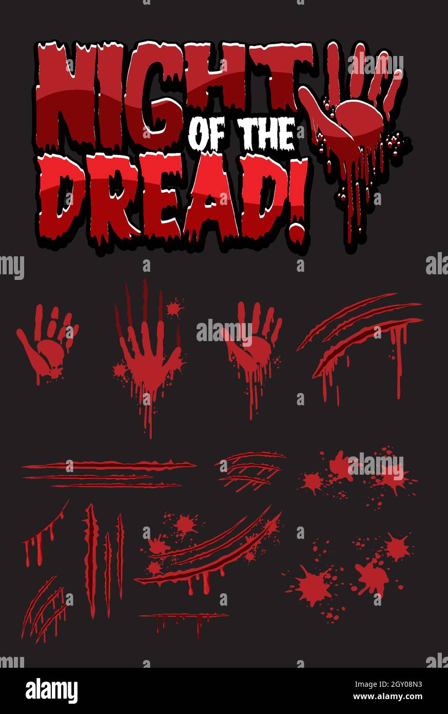 NIght of the dread text design with bloody hand prints illustration ...