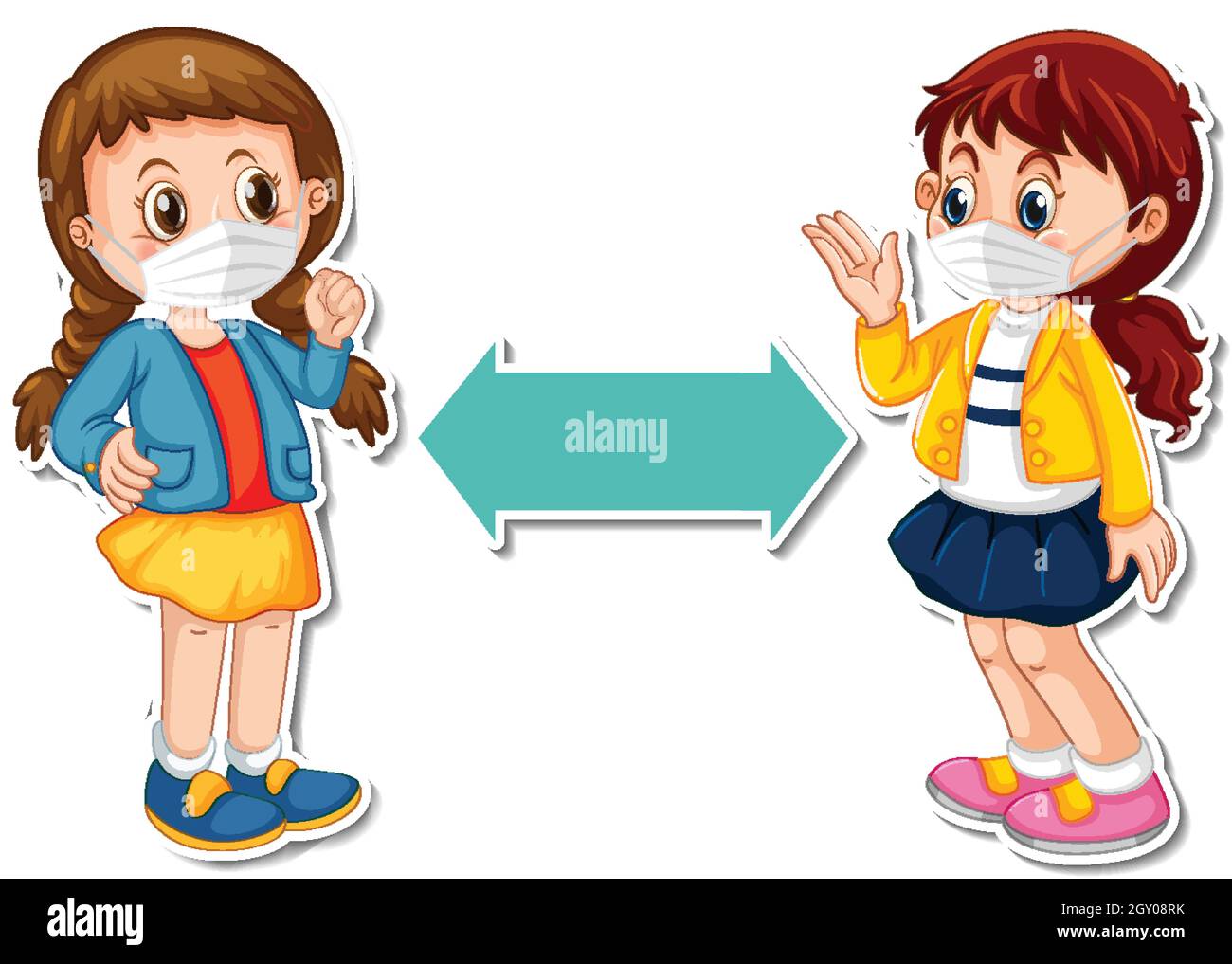 A sticker template with people keep social distancing illustration ...