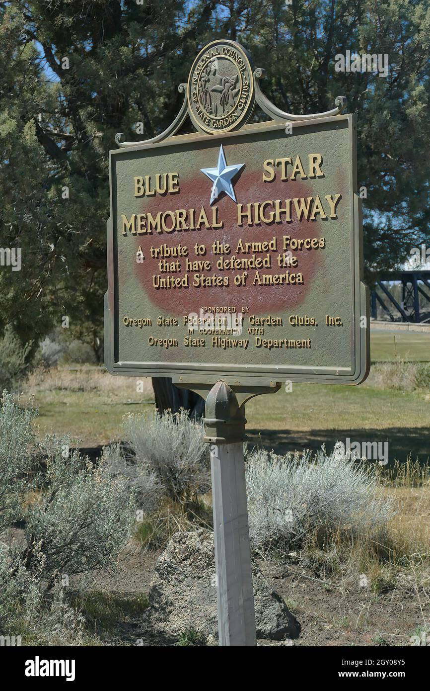 Sign saying 'Blue Star Memorial Highway' in Peter Skene Ogden park ...