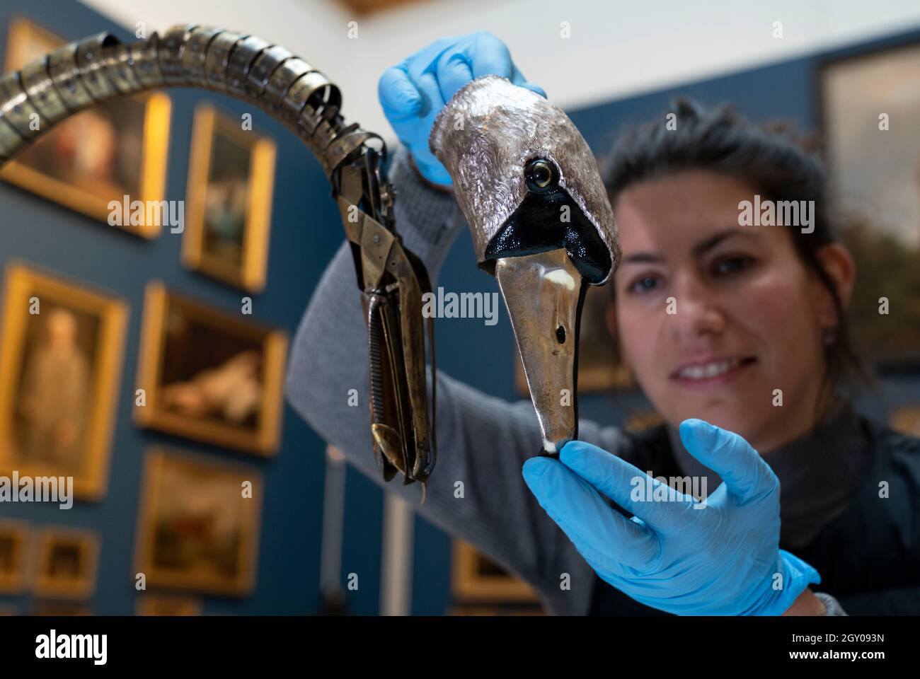 A Silver Swan musical automaton, which dates from 1773, is taken apart ...