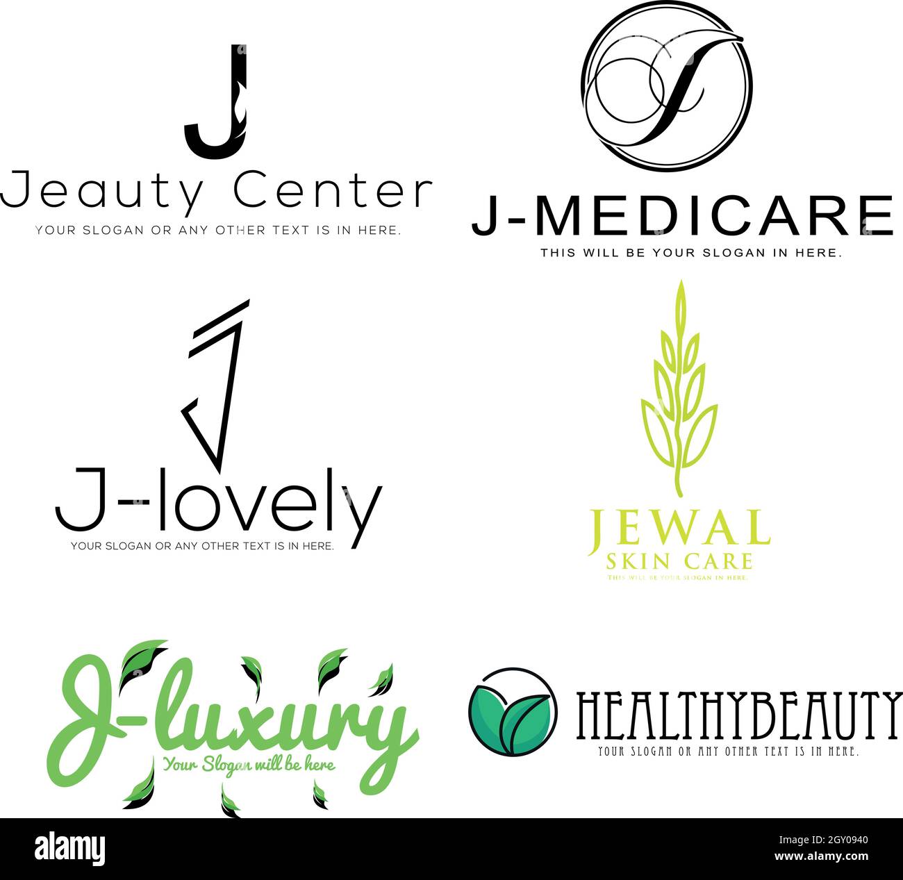 Set of icon initial letter J and leaf nature beauty logo design Stock ...
