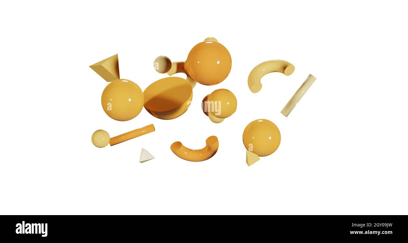 Abstract 3d objects on white background, composition of flying forms ...