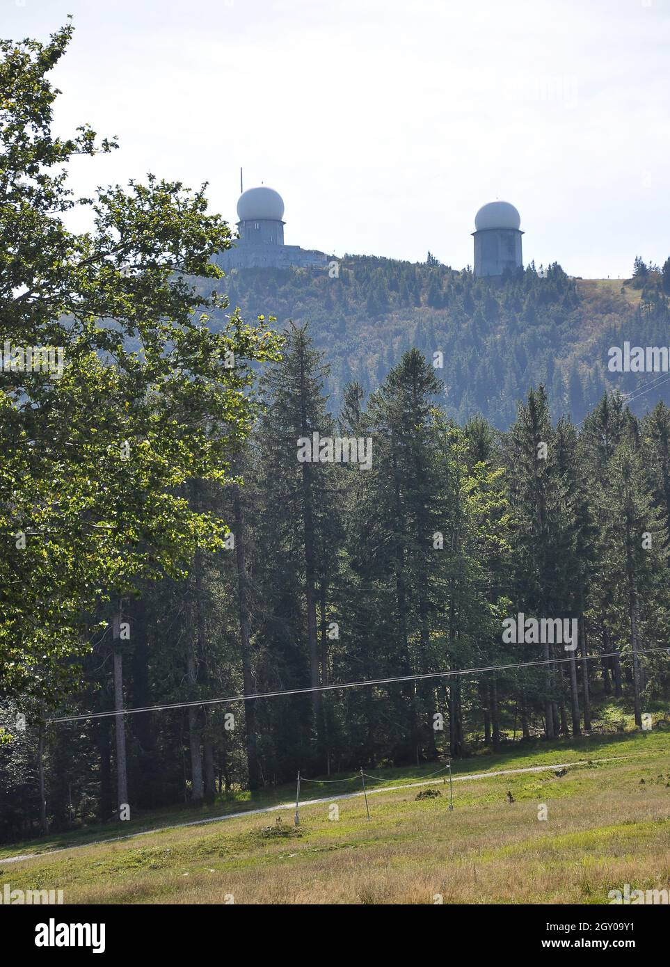 Cutout of the Großer Arber in the Bavarian Forest with two radomes ...