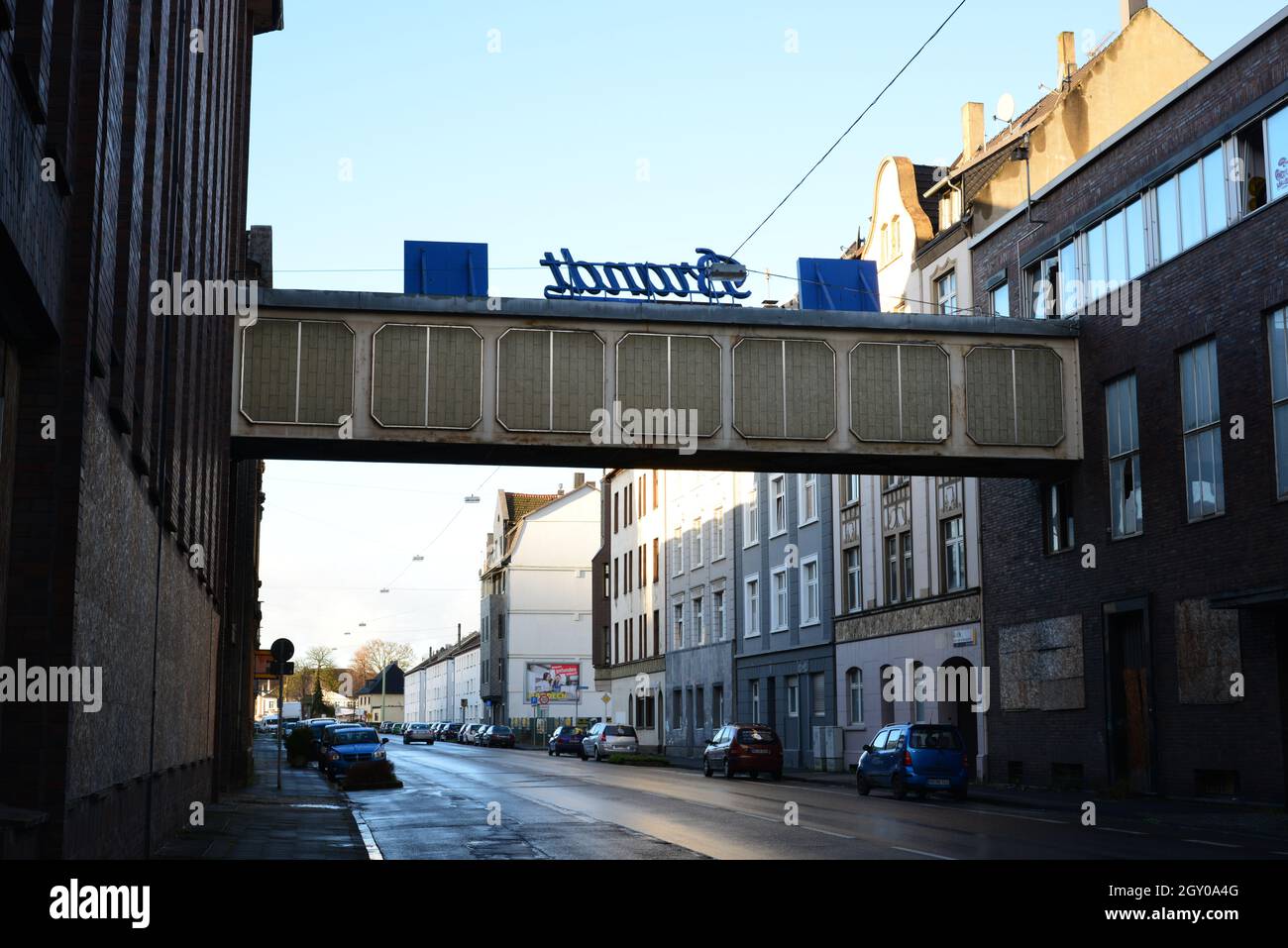 HAGEN, GERMANY - Jan 10, 2016: A bridge between the building in the ...