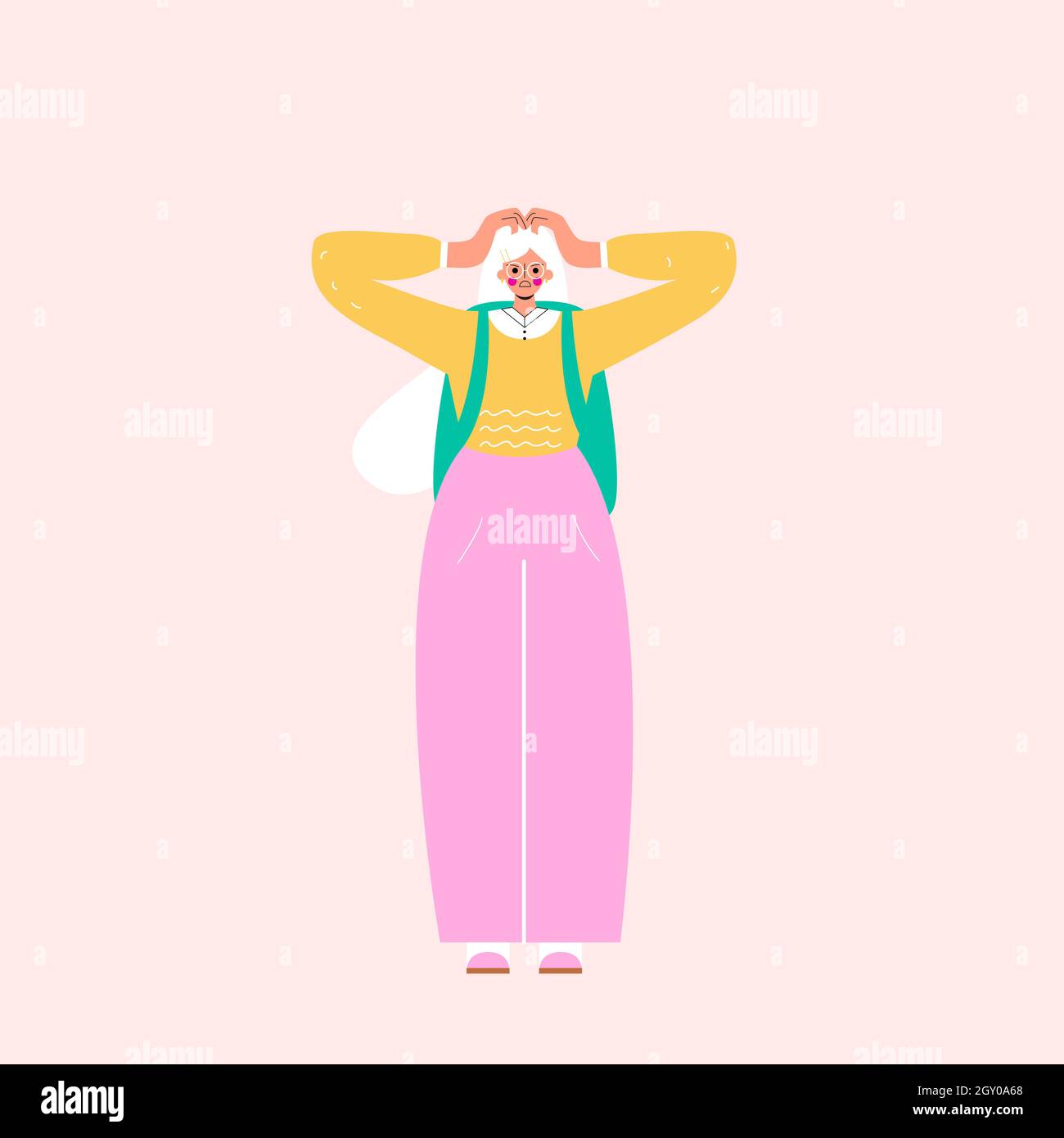 Confused girl. Young female cartoon character standing in doubt ...