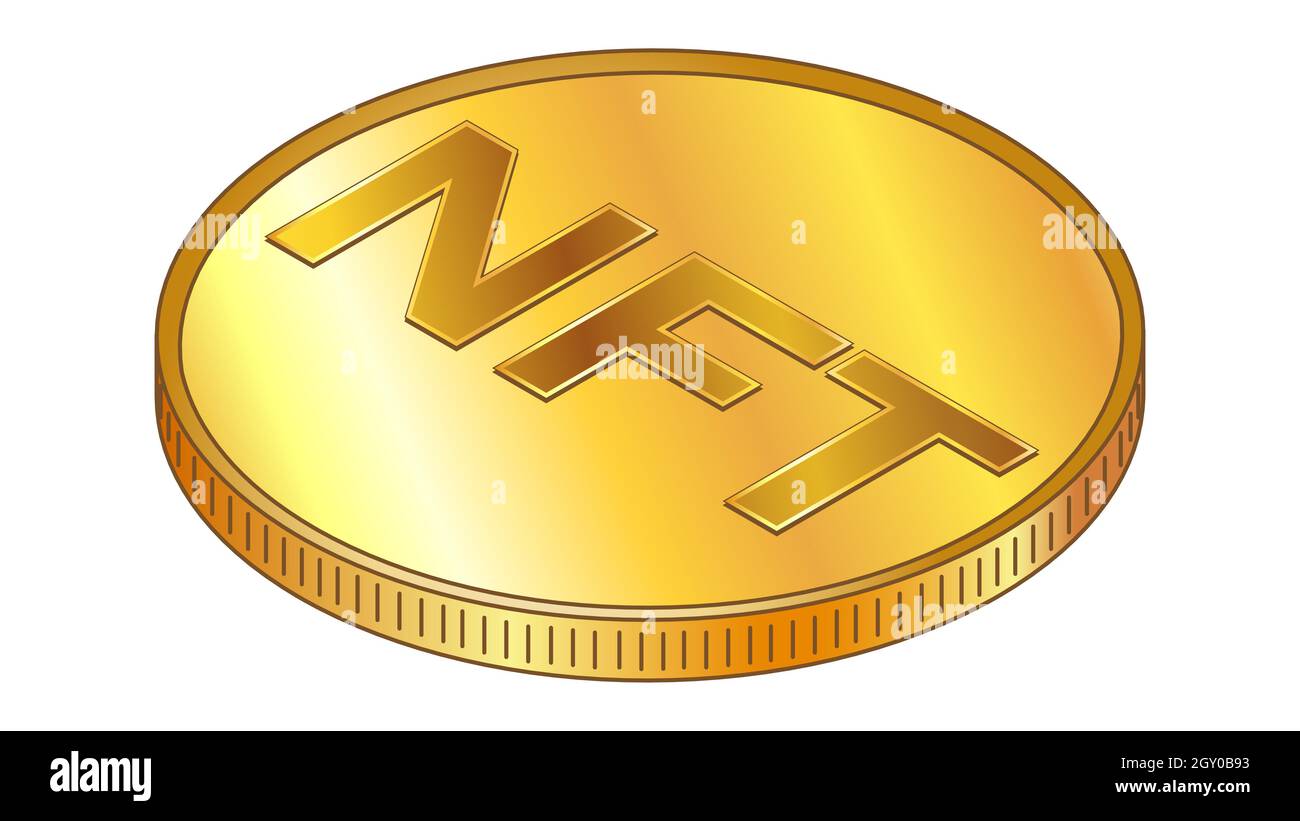 Gold coin NFT non fungible token in isometric top view isolated on ...