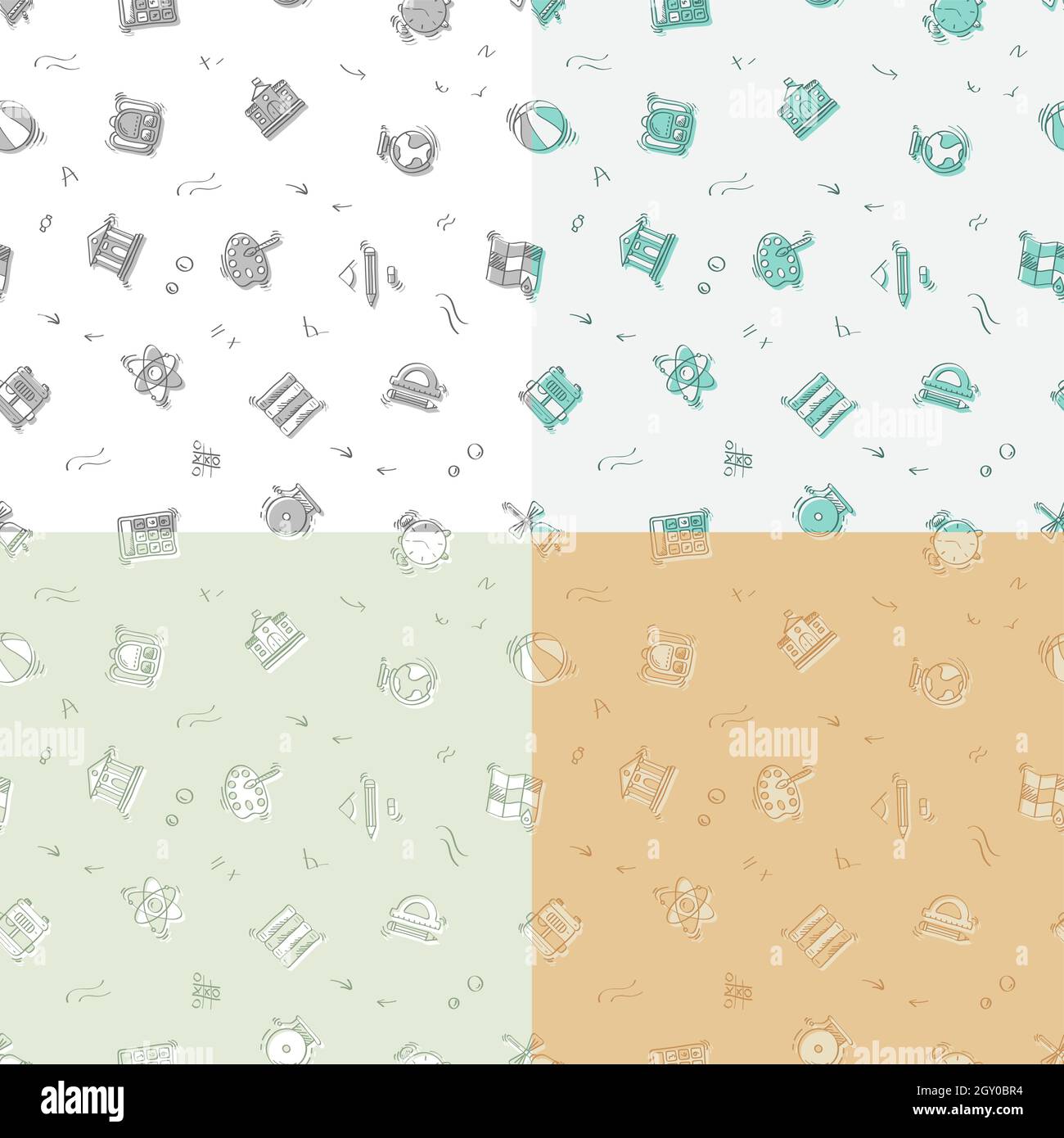 set of seamless patterns with doodle linear icons. Geography,globe ...