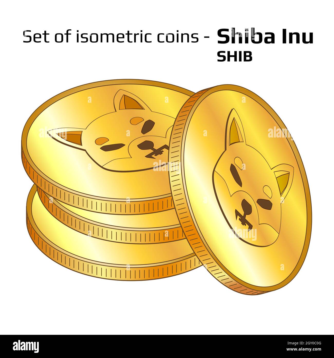 Set of gold coins in stack Shiba Inu SHIB in isometric view isolated on ...