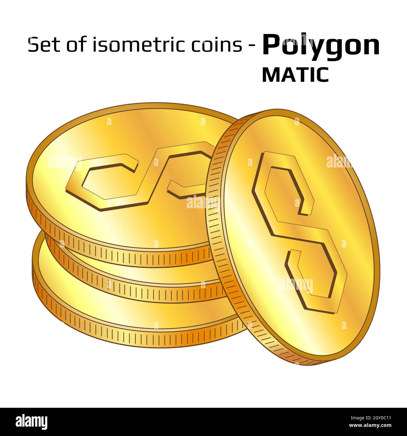 Set of gold coins in stack Polygon MATIC in isometric view isolated on ...