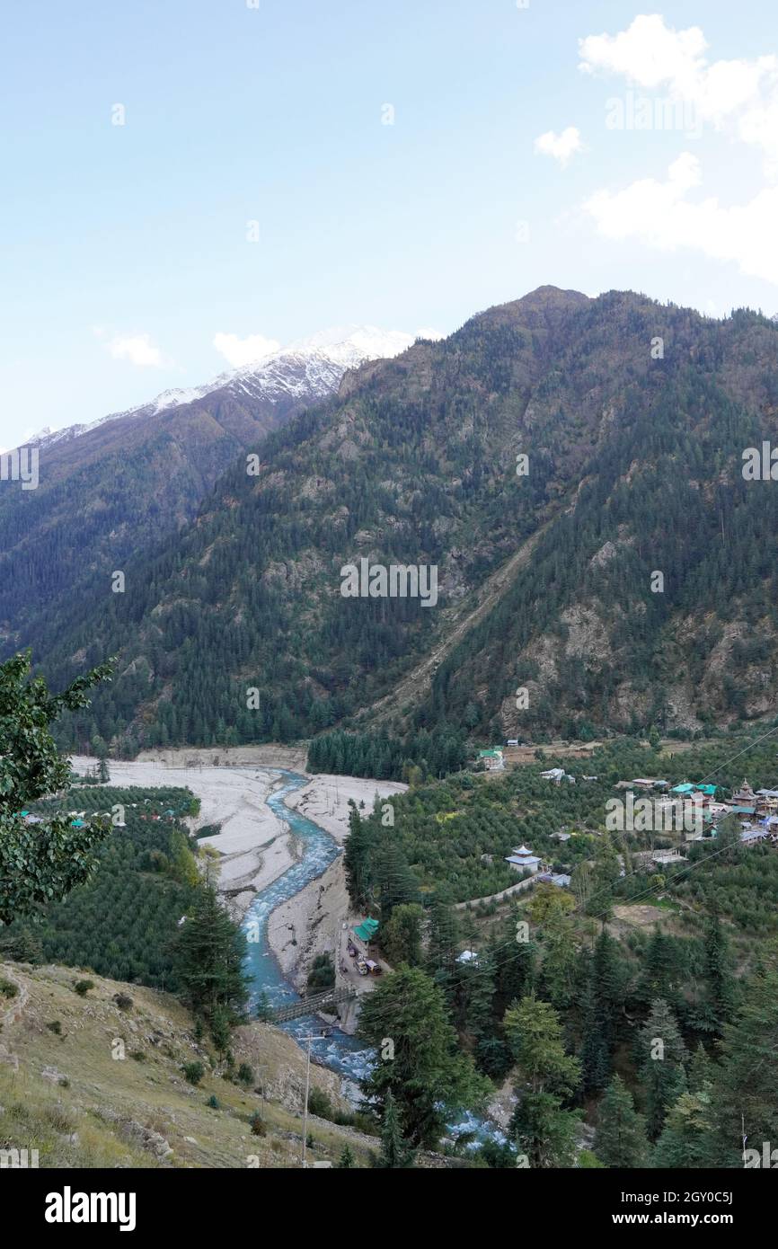 Baspa River flowing through Batseri Village, Sangla, Kinnaur, Himachal ...