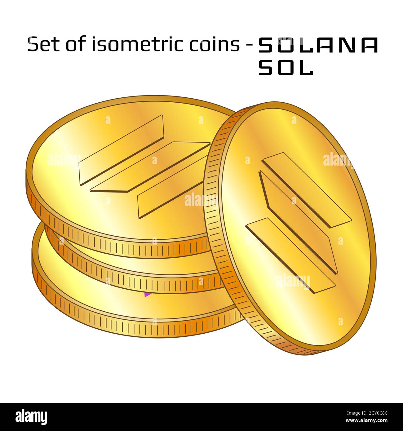 Set of gold coins in stack Solana SOL in isometric view isolated on ...