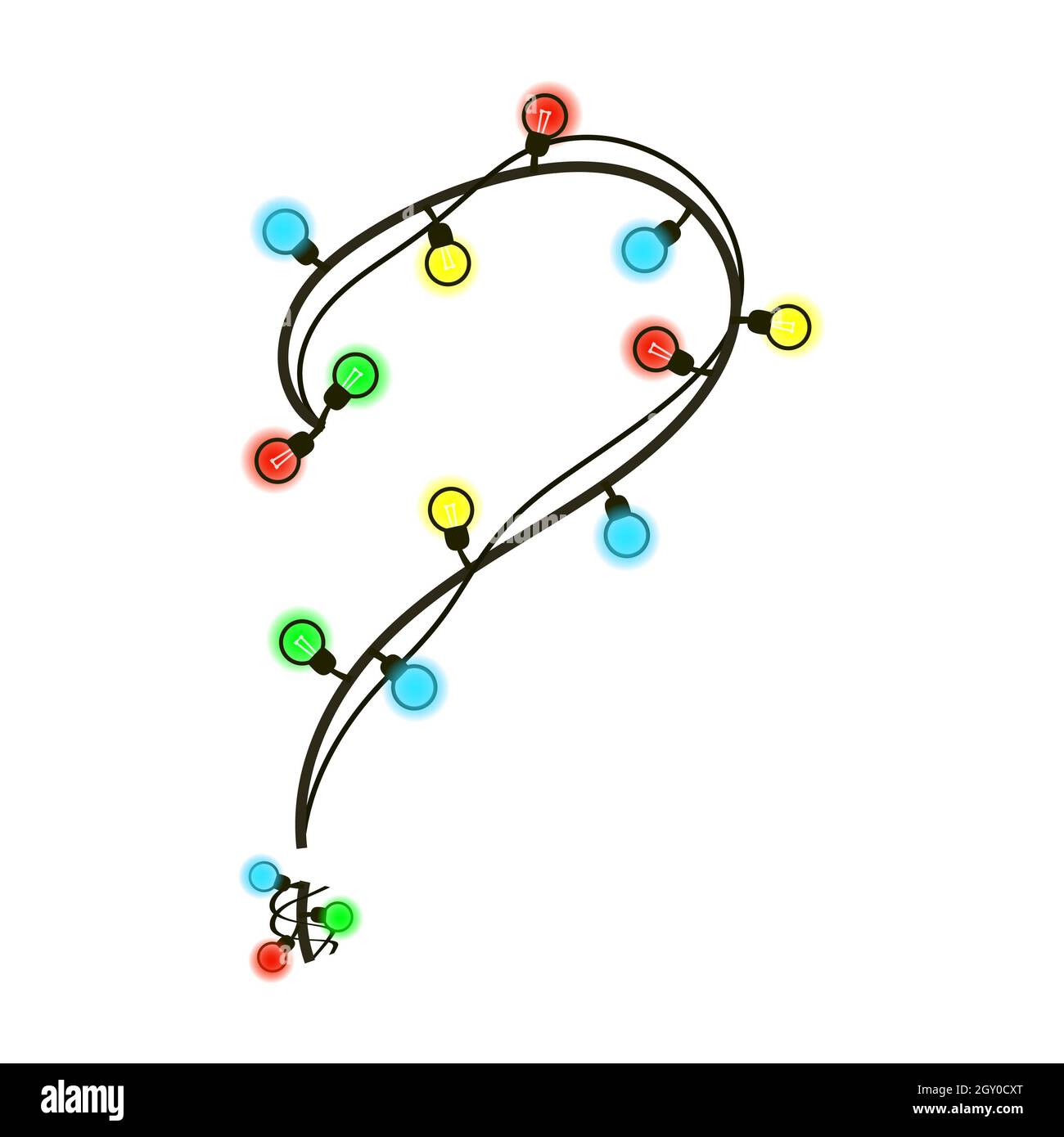Christmas question mark from a garland isolated on white. Colored light ...