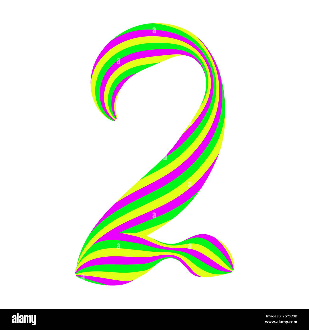 Number 2 made from caramel candy isolated on white. Font made of curved ...