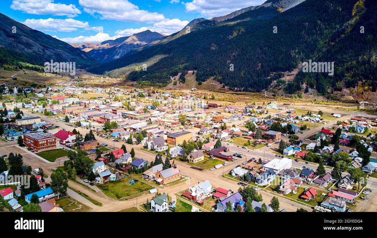 Western town from above surrounded by chain of mountains Stock Photo ...