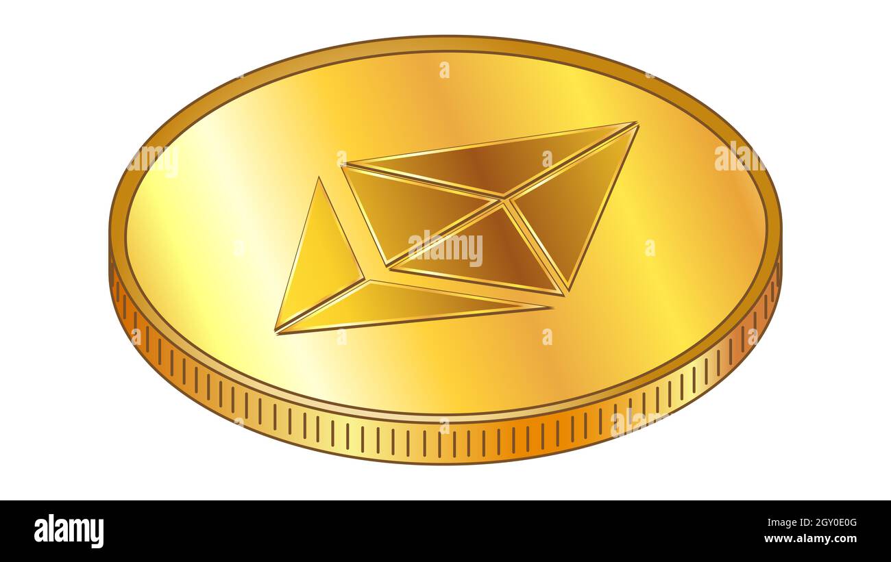 Gold coin Ethereum ETH in isometric top view isolated on white. Vector ...