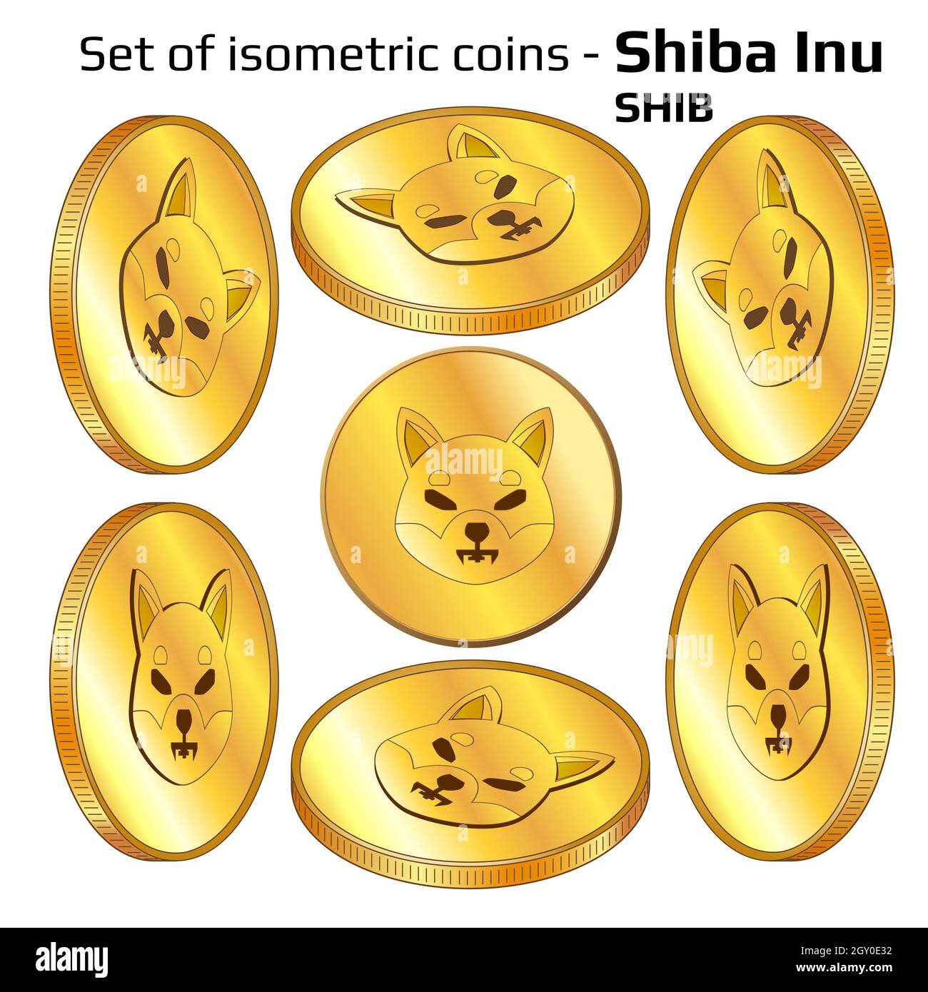 Set of gold coins Shiba Inu SHIB in isometric view isolated on white ...