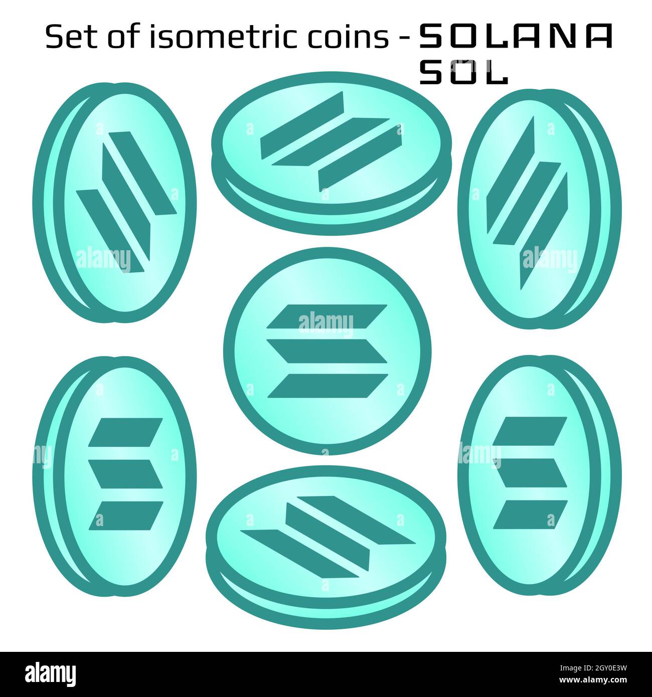 Solana SOL set of simple coins in isometric view in color isolated on ...