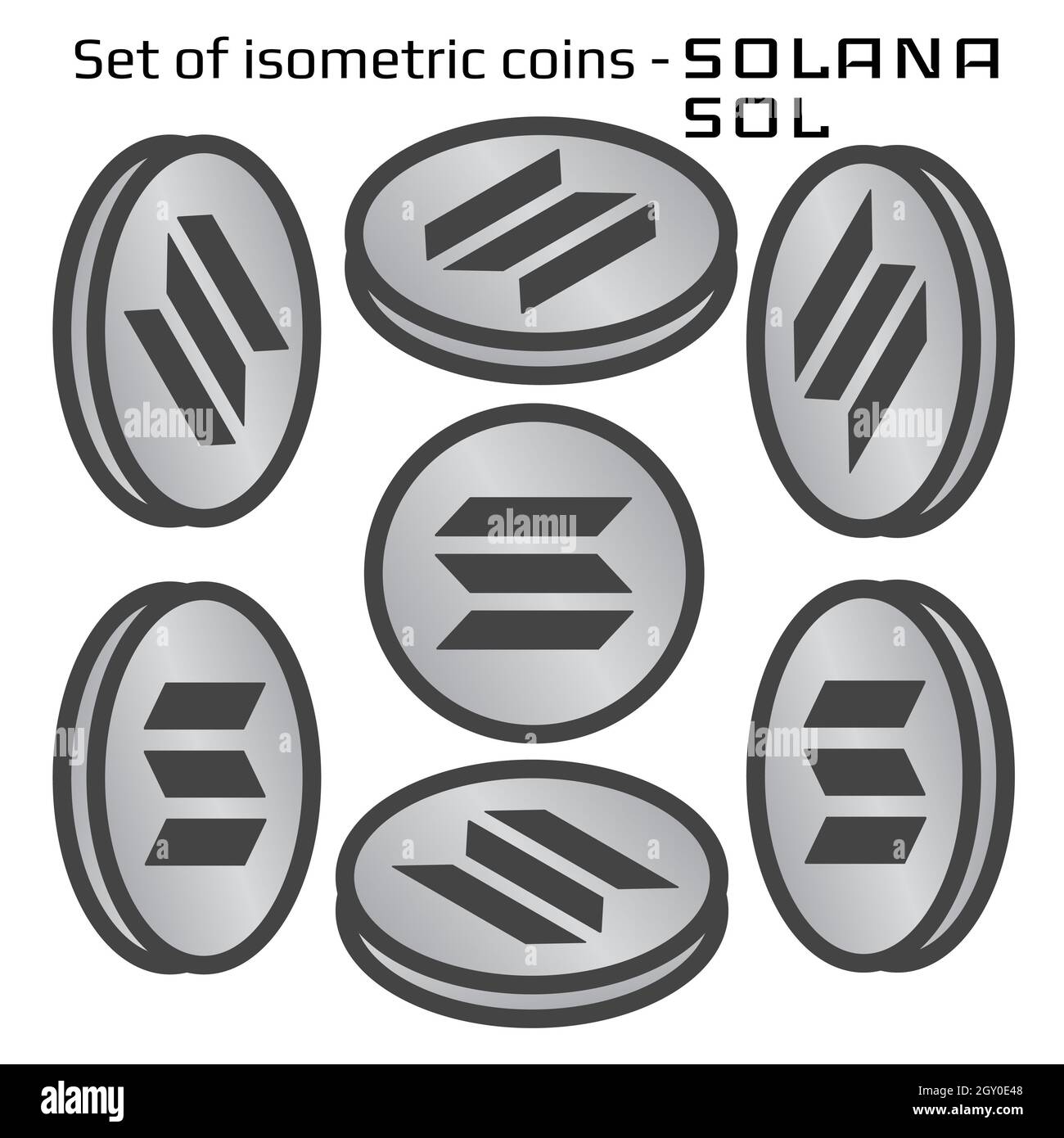 Solana SOL set of simple coins in isometric view in black and white ...