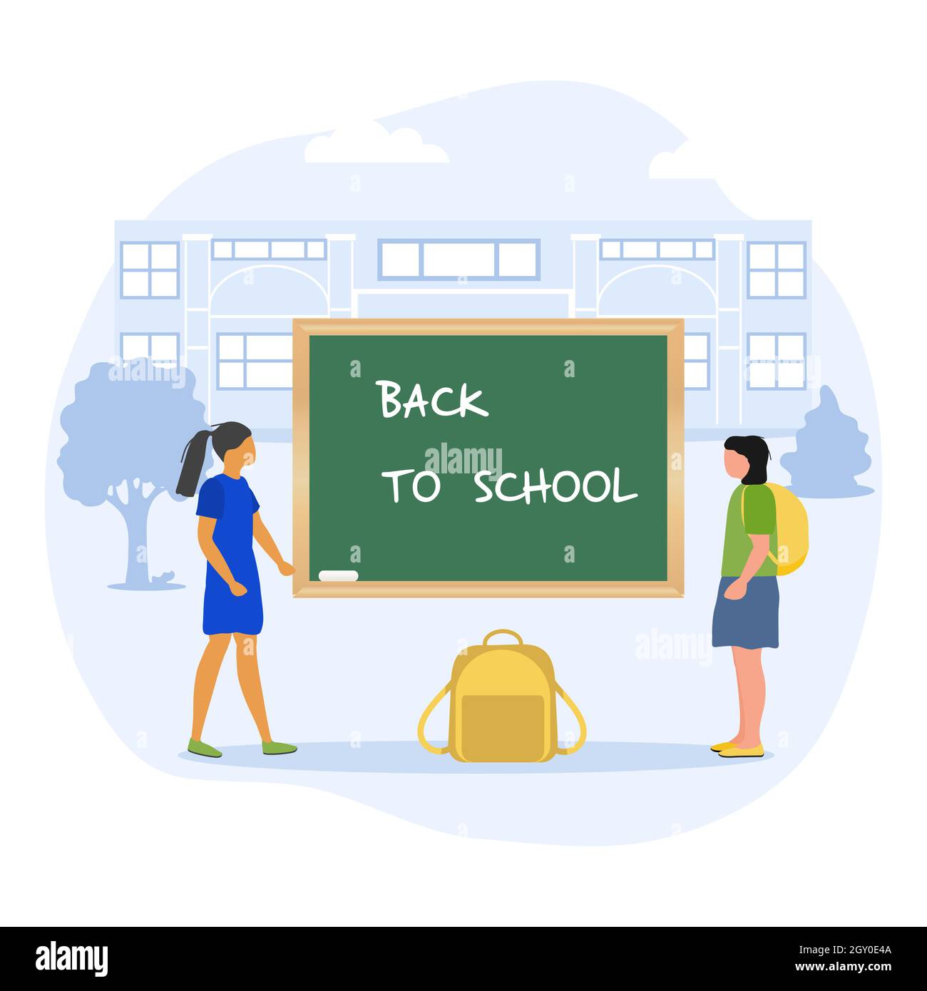 Vector illustration Children near chalkboard. Elementary school pupils ...