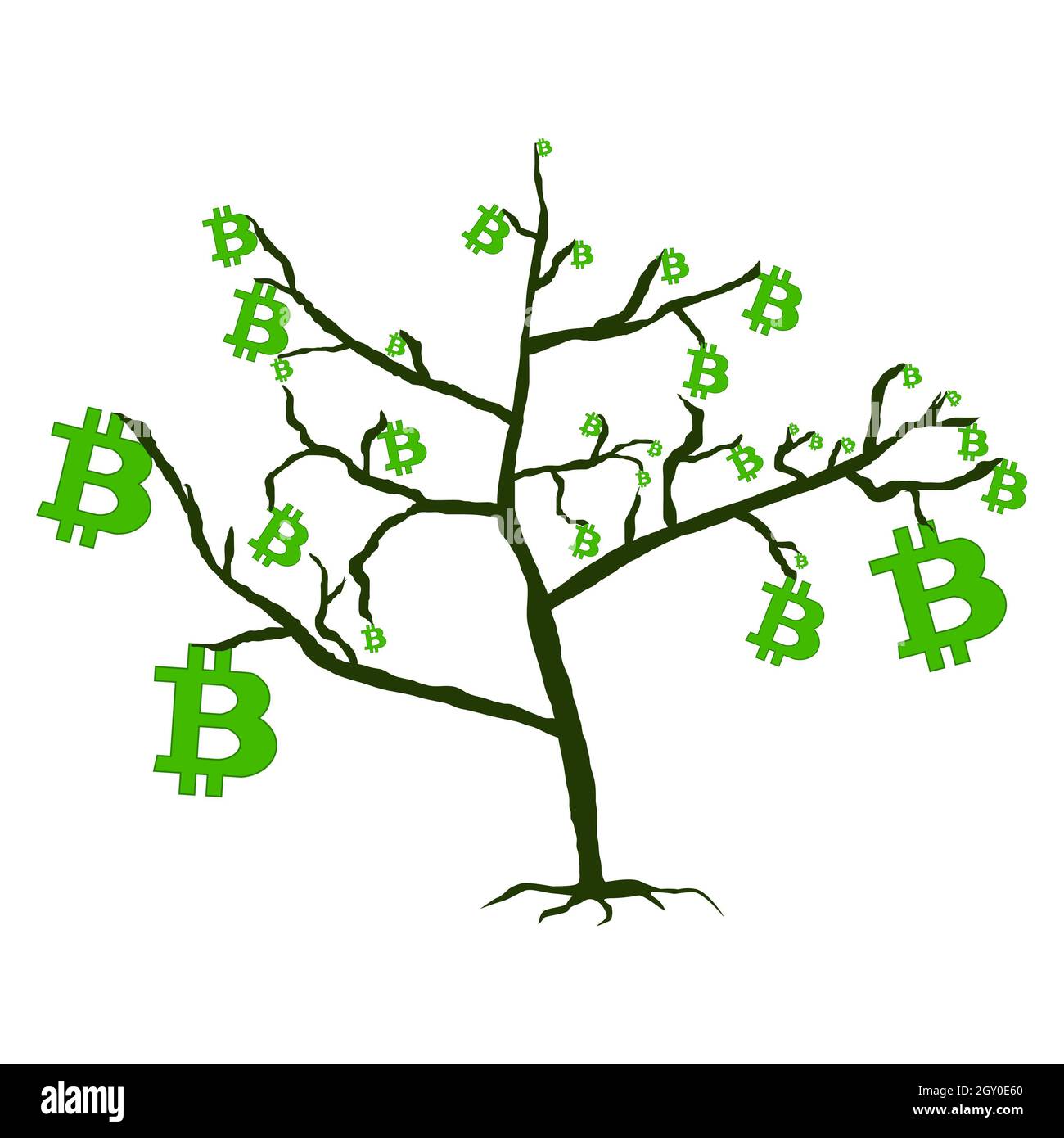 Tree with leaves from bitcoins isolated white. Bitcoin growth concept ...
