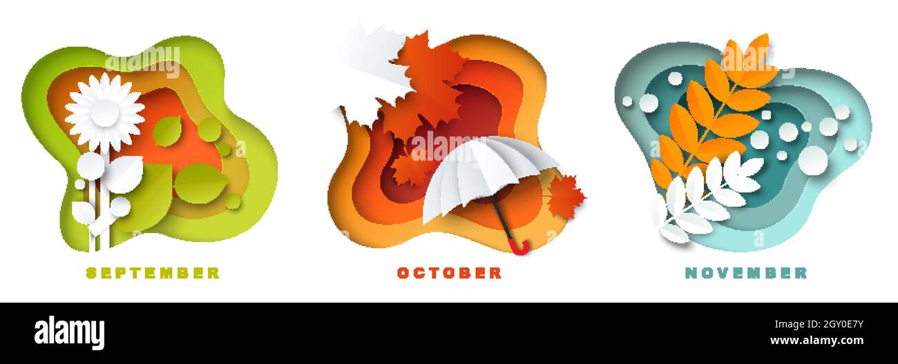September, October and November autumn season months for calendar, card ...
