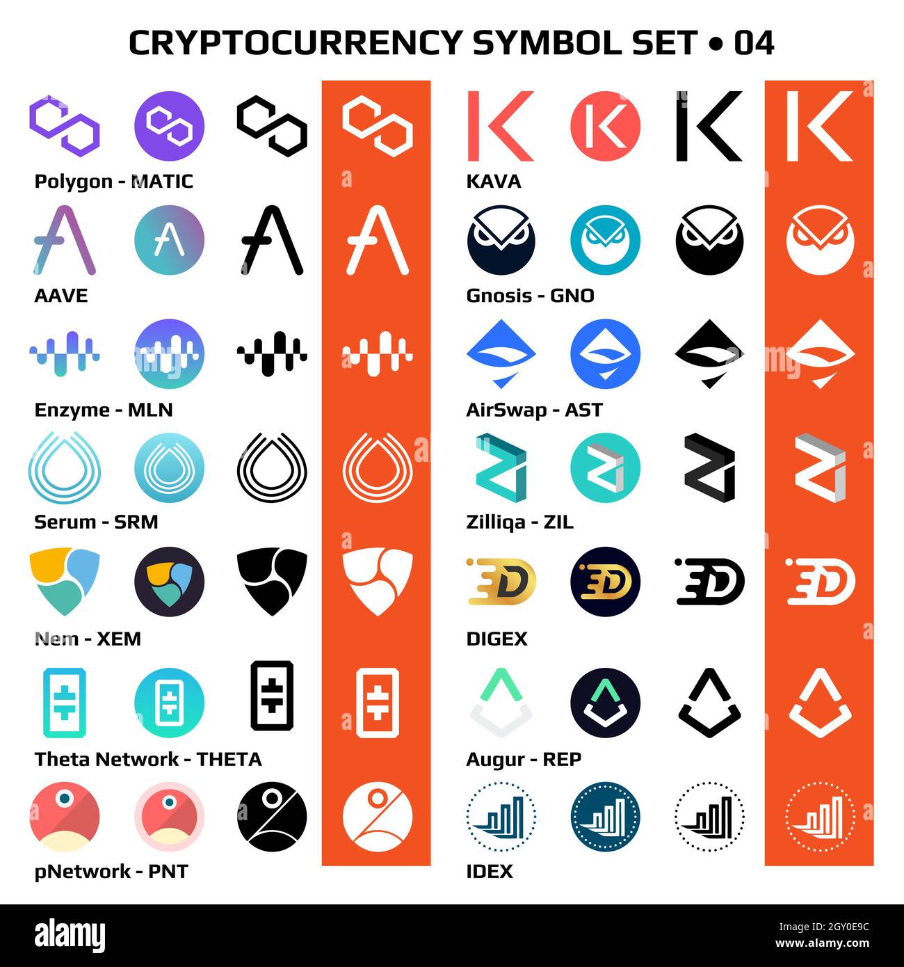 Set 04 of isolated cryptocurrency symbols, digital coins icons in ...