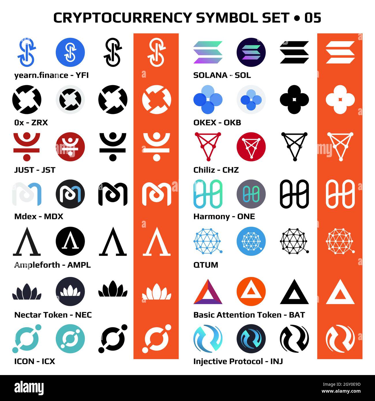 Set 05 of isolated cryptocurrency symbols, digital coins icons in ...