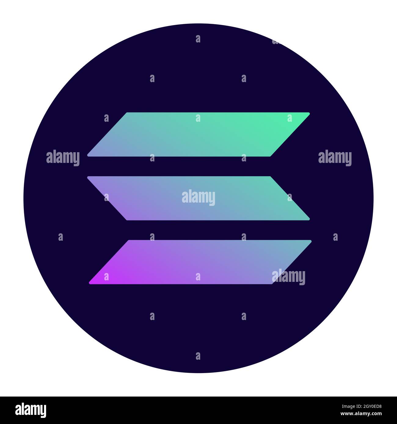 Solana SOL token symbol cryptocurrency logo in circle, coin icon isolated on white background ...