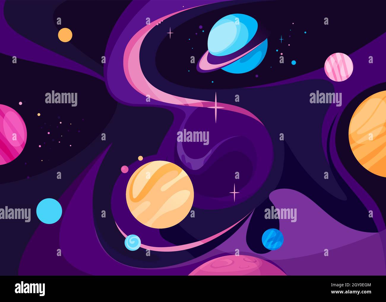 Banner with different planets. Placard design in abstract style Stock ...