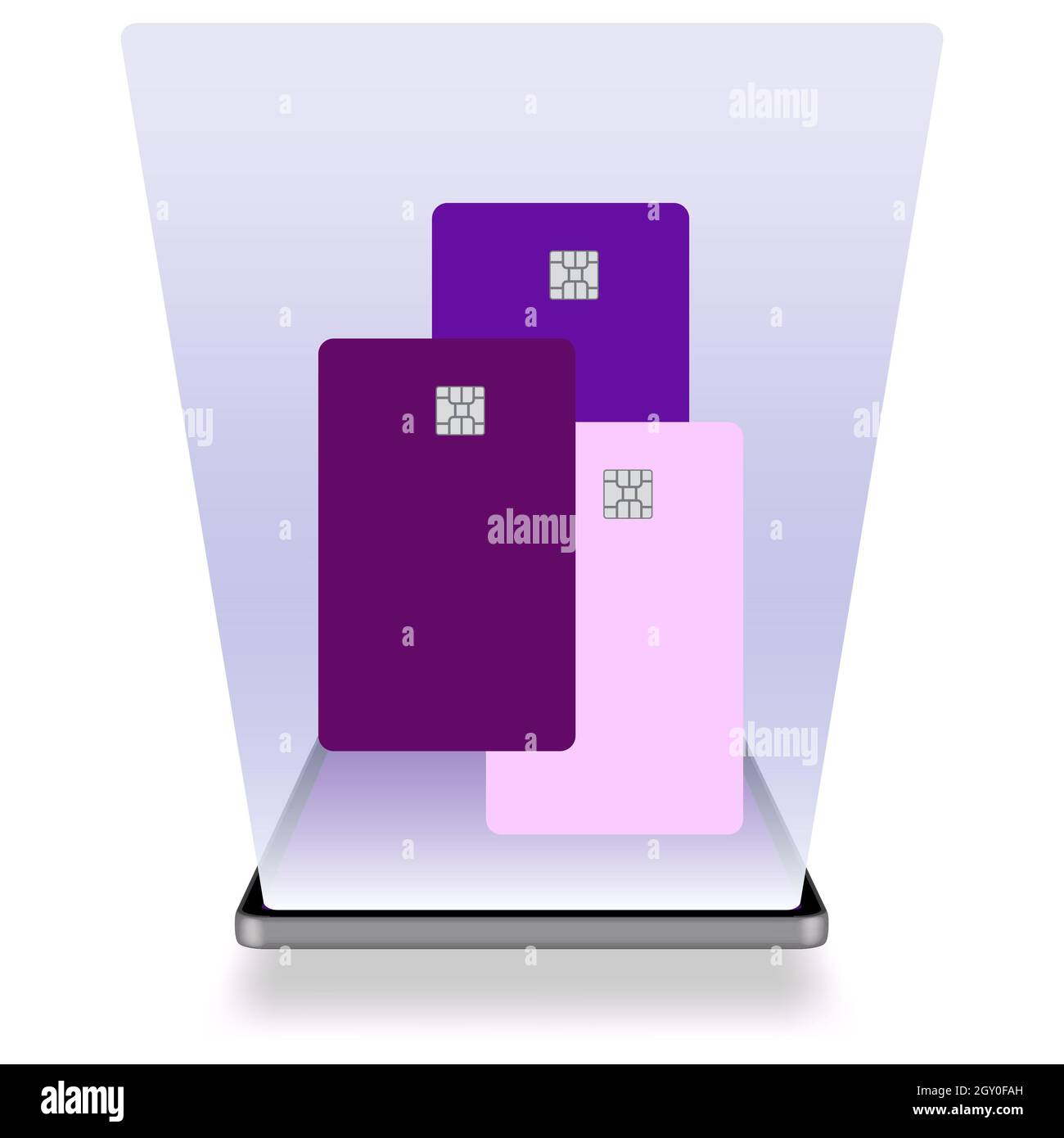 E-wallet concept on mobile phone. All credit cards in mobile electronic ...