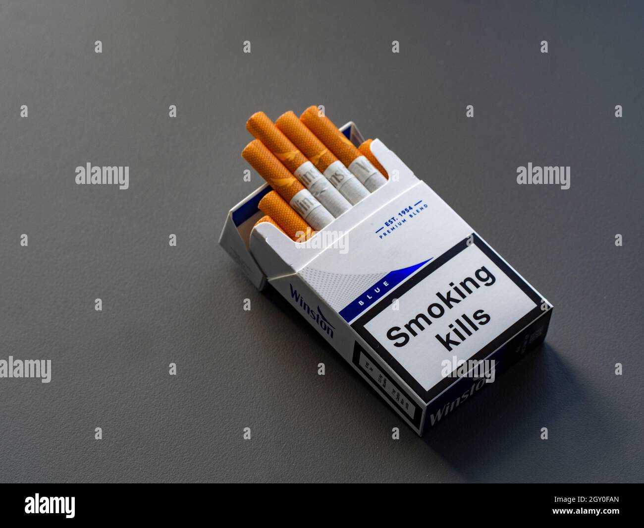 In this photo illustration, a pack of Vinston Blue Cigarettes, made by ...