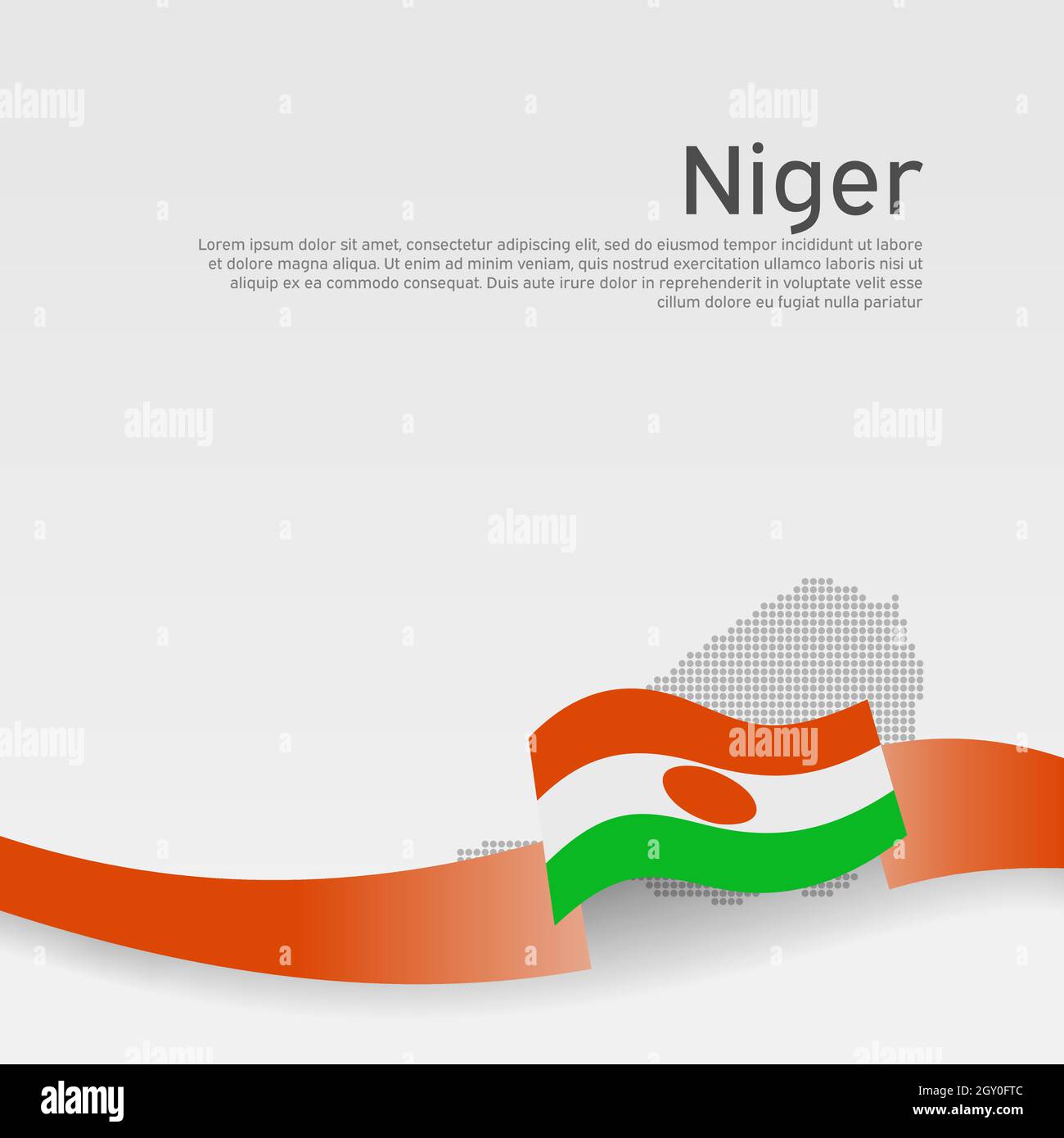 Niger flag, mosaic map on white background. Wavy ribbon with the niger ...