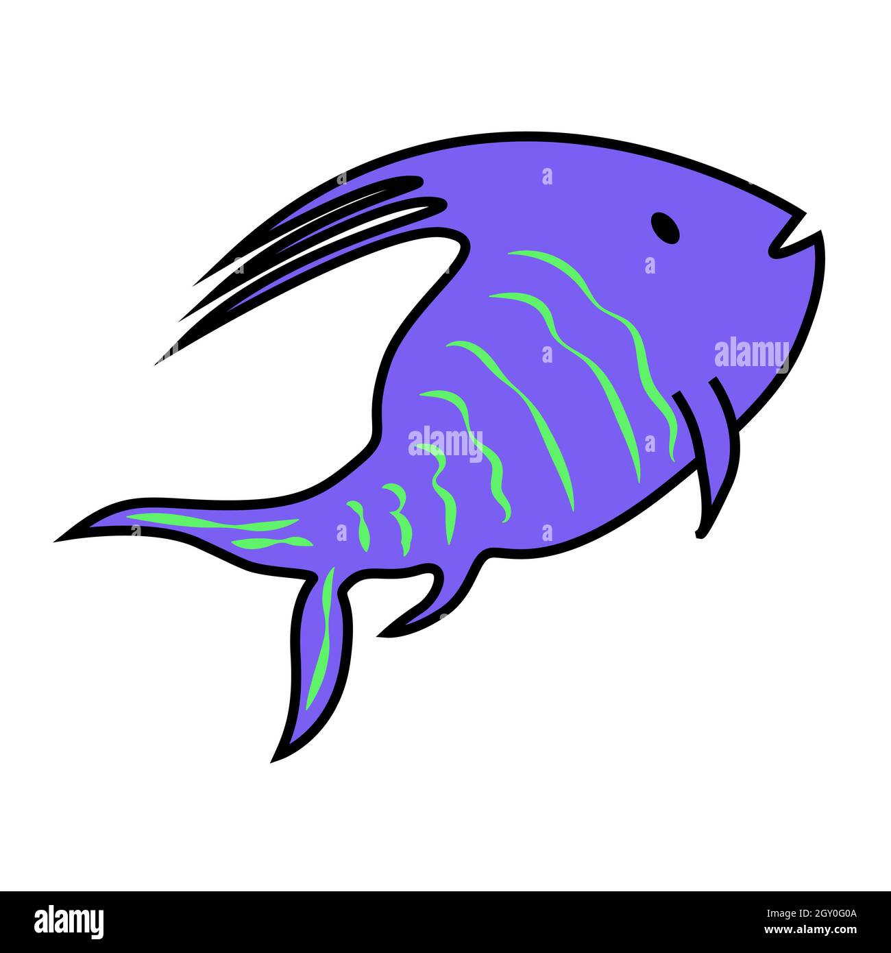 Blue ocean fish with a long upper fin. Green stripes. Isolated on white ...