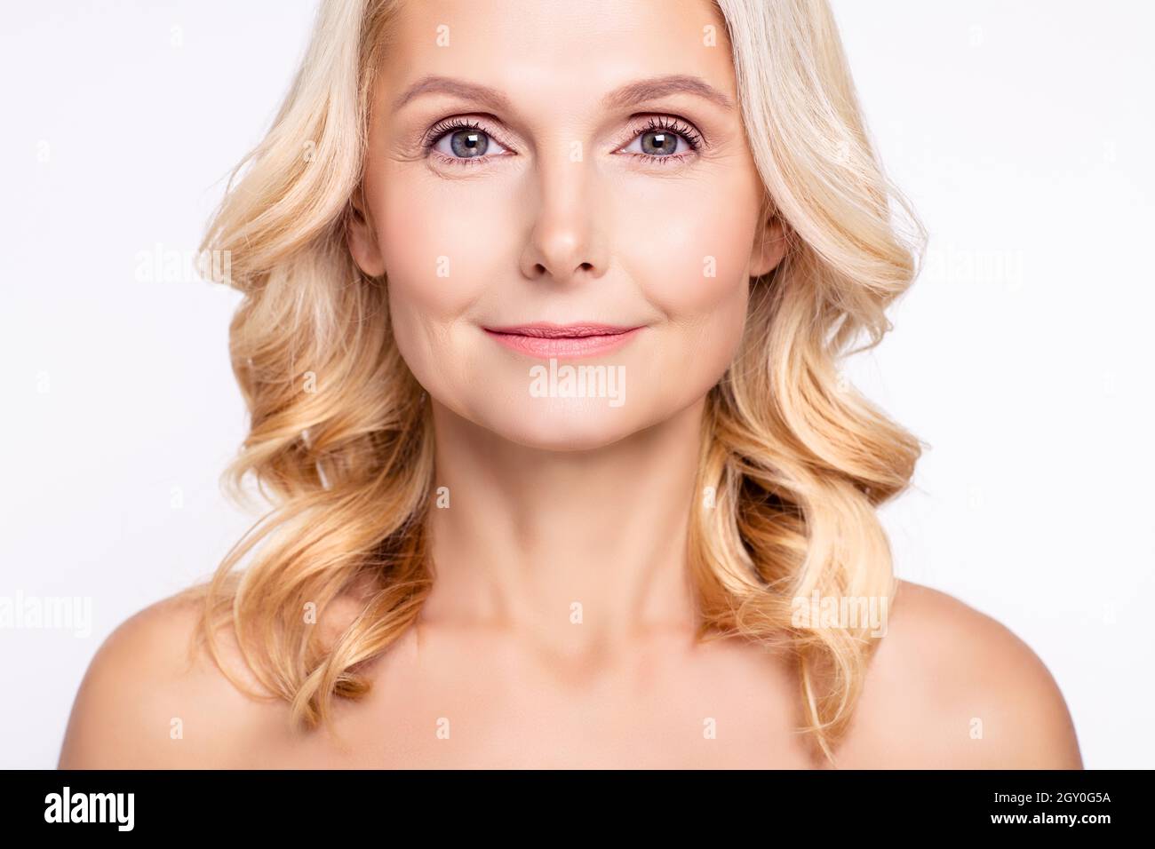 Cropped view portrait of attractive perfect woman with clean clear skin ...