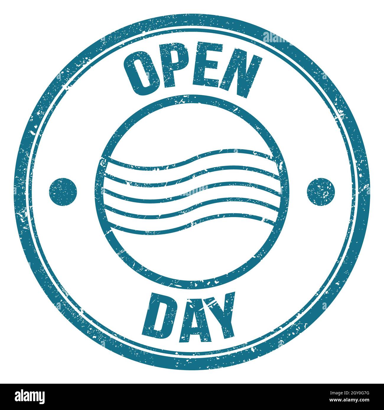 OPEN DAY text written on blue round postal stamp sign Stock Photo - Alamy