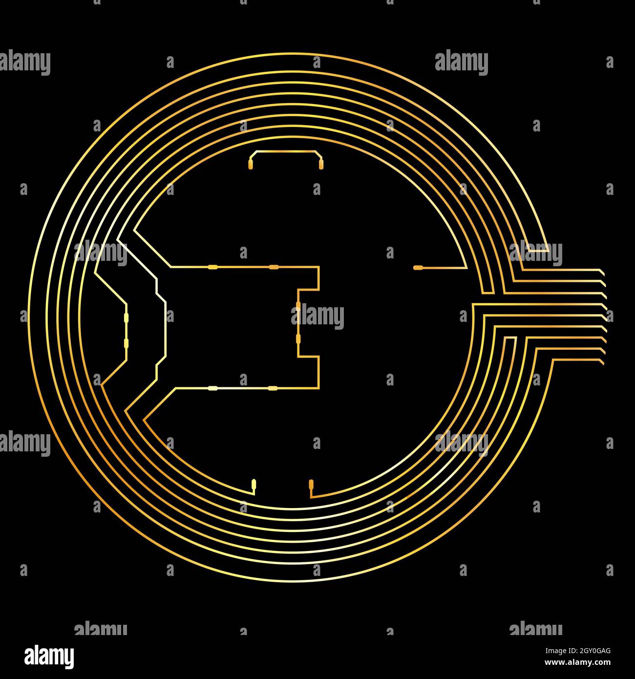 Golden circular digital design element isolated on black. Wire gold ...