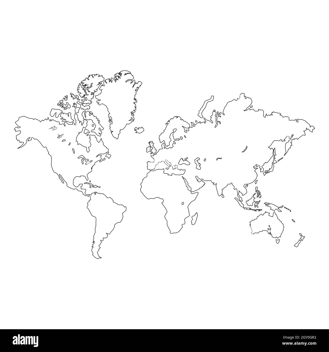 Outline of a detailed world map isolated on white background. All parts ...