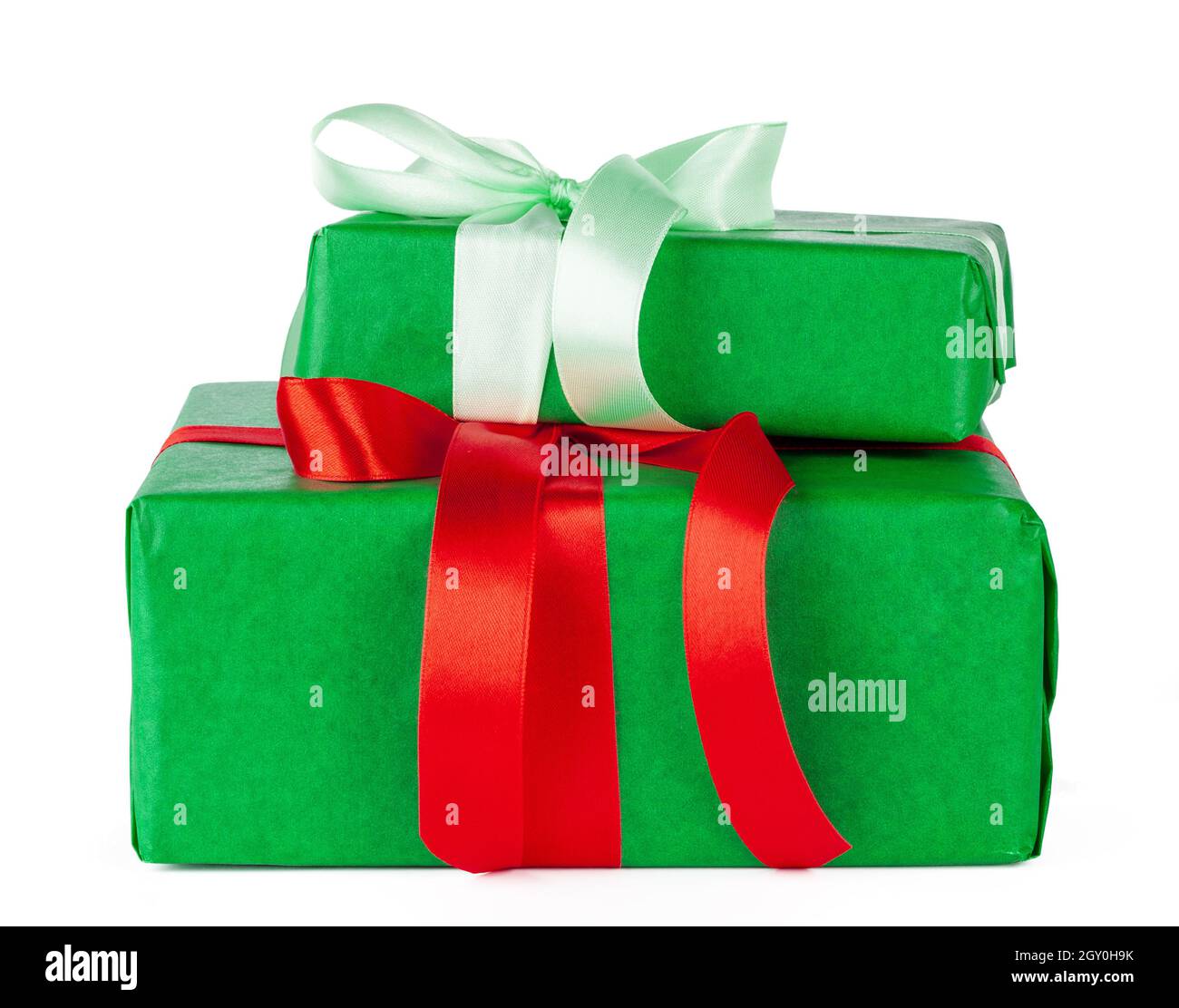Colorful stacked gift boxes isolated on white background Stock Photo ...