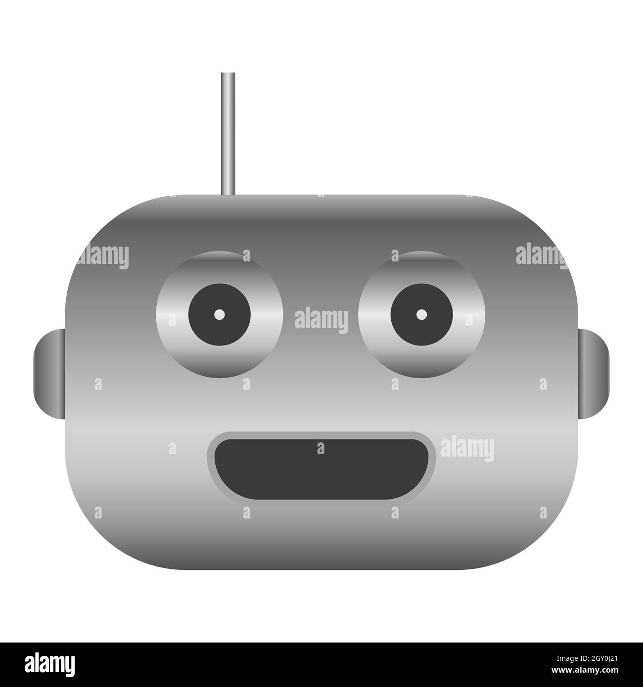 Simple robot head with gray gradient isolated on white. Droid icon ...