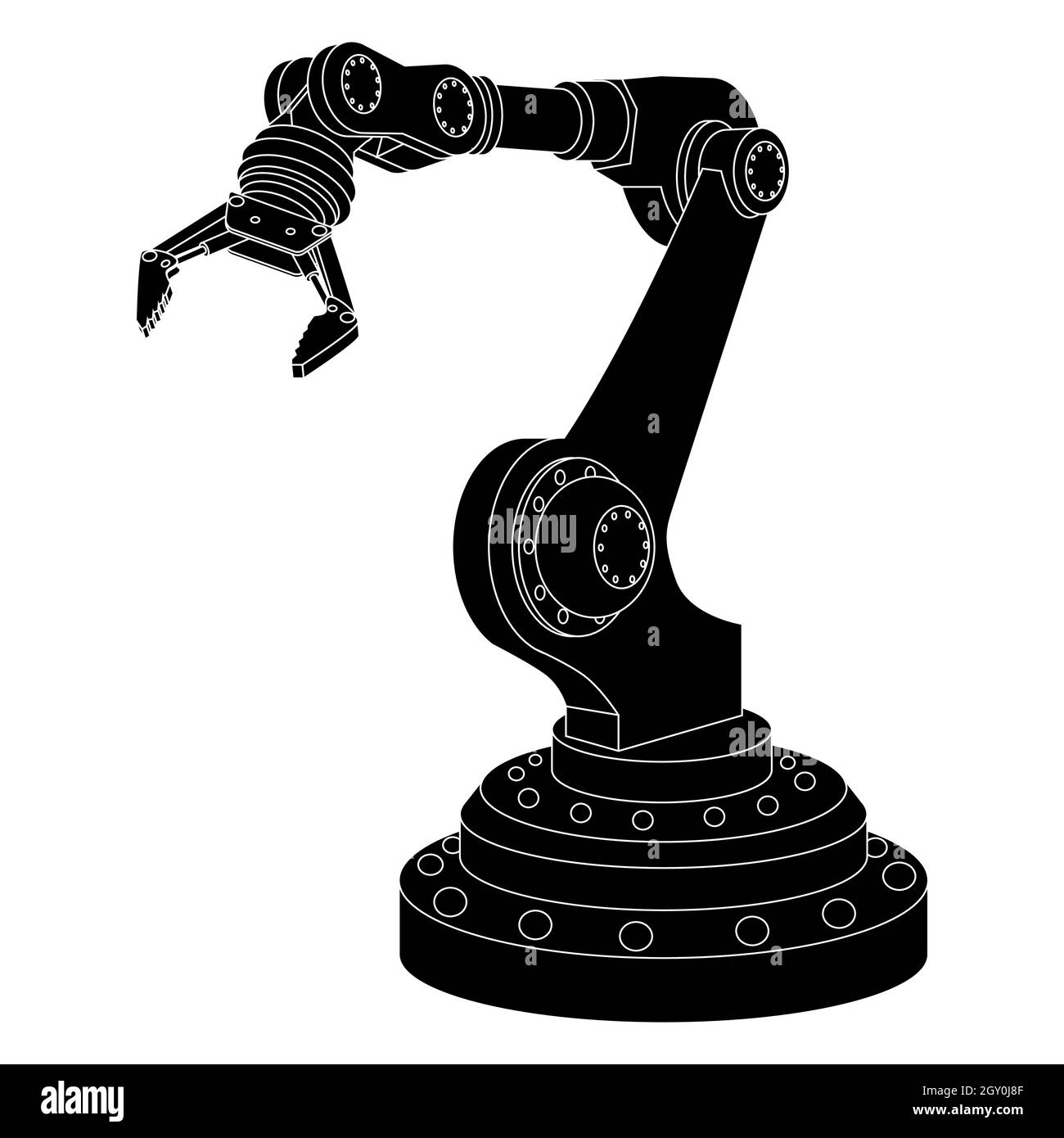 Silhouette mechanical robotic arm with gripper isolated on white. Vector illustration Stock ...