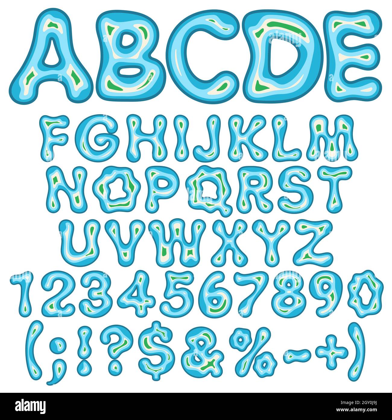 Alphabet, letters, numbers and signs in the form of an island in the ...