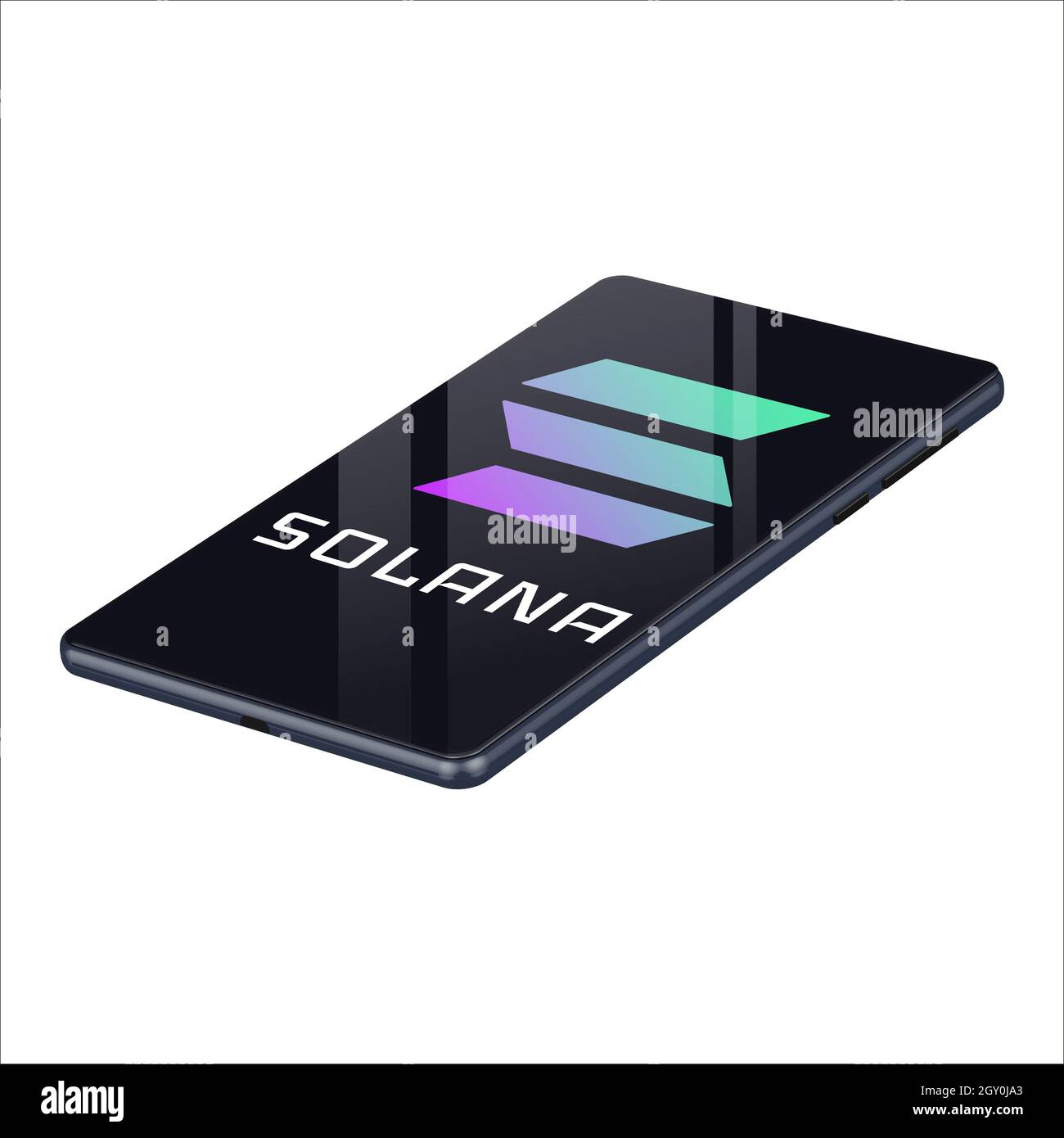 Solana SOL symbol logo on realistic mobile phone isolated on white ...