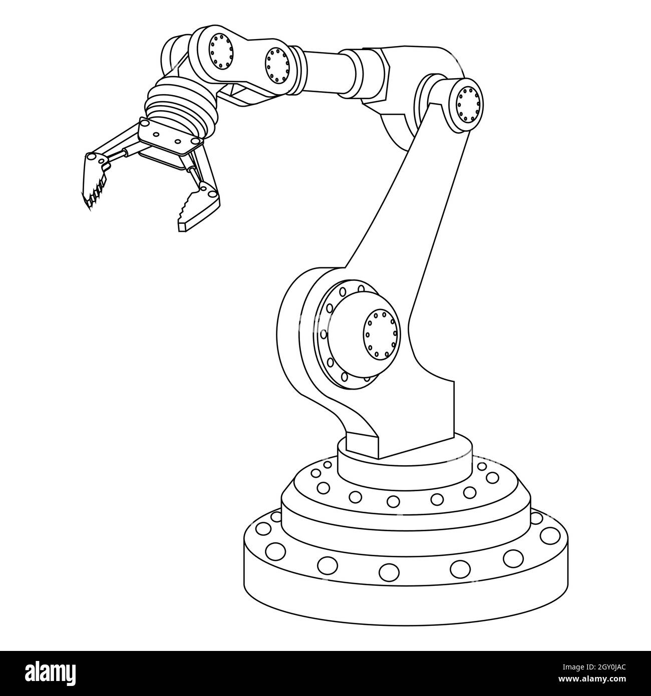 Outline mechanical robotic arm with gripper isolated on white. Vector ...