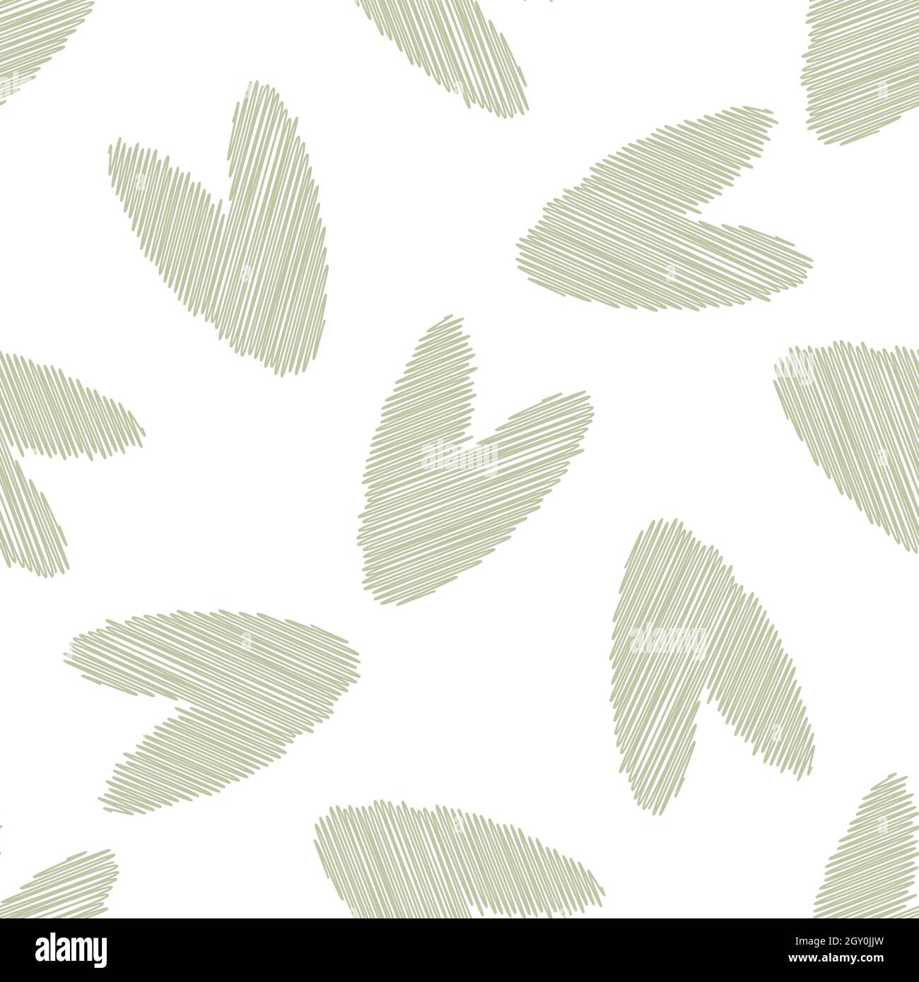 Scribbled vector heart seamless pattern background.Pastel sage green ...
