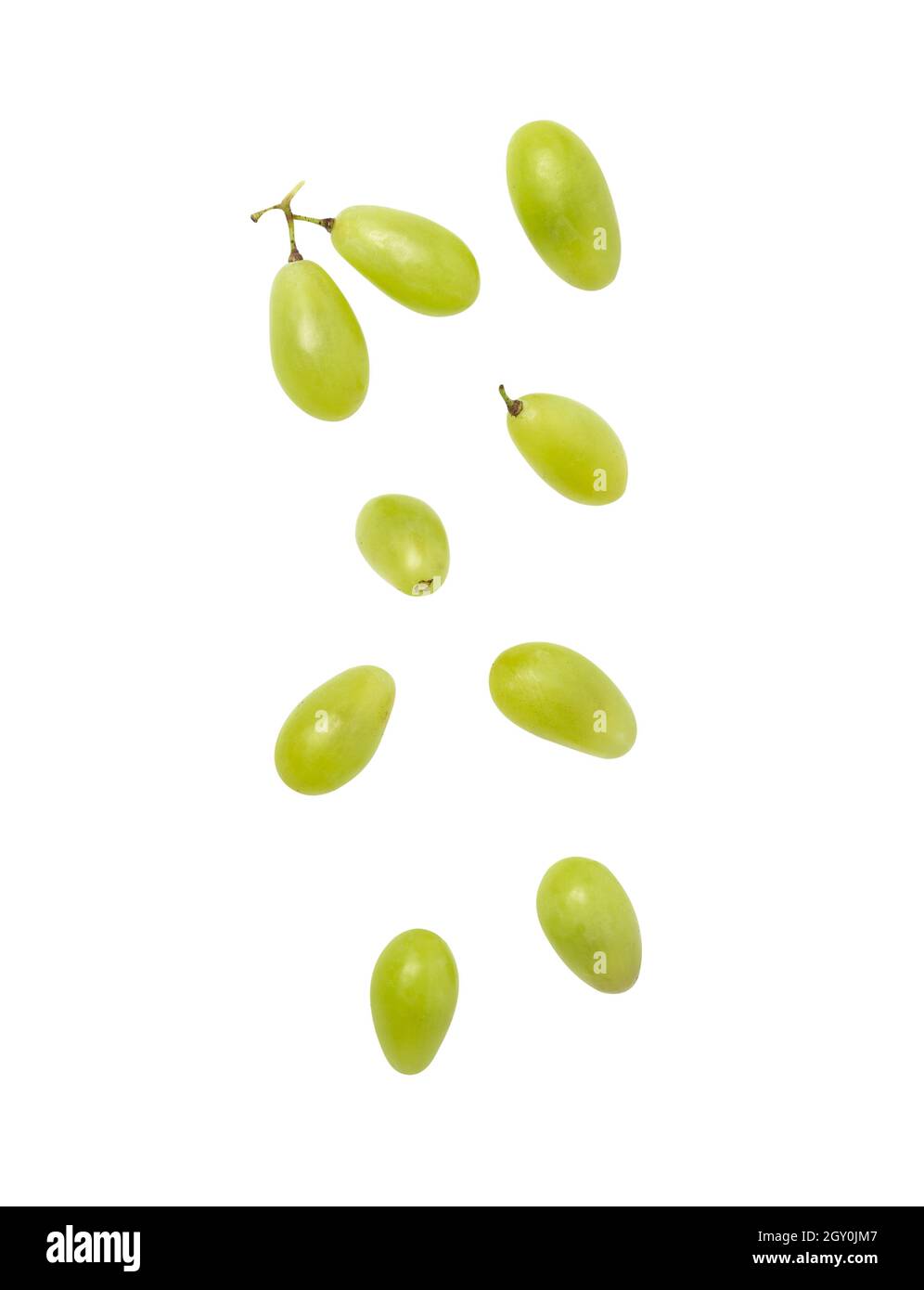 Falling green grapes isolated on white background with clipping path ...